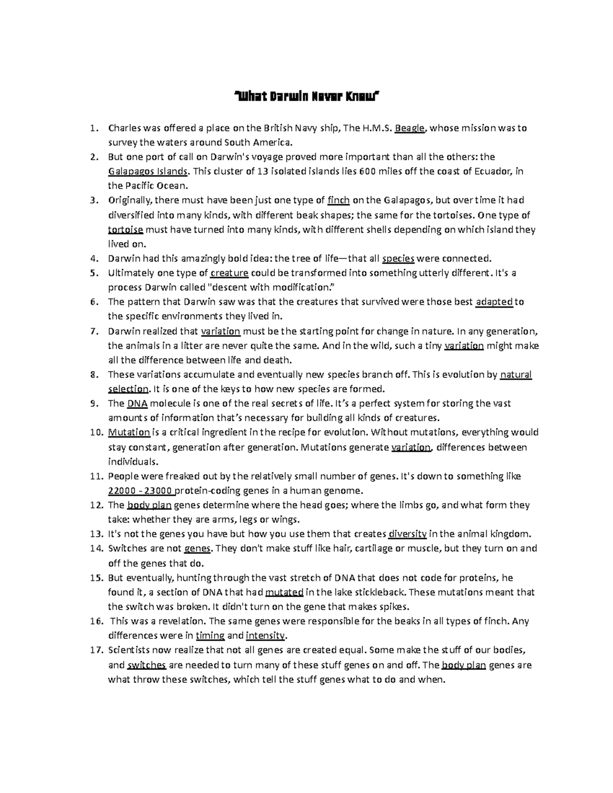 What Darwin never knew Questions - “What Darwin Never Knew” Charles was ...