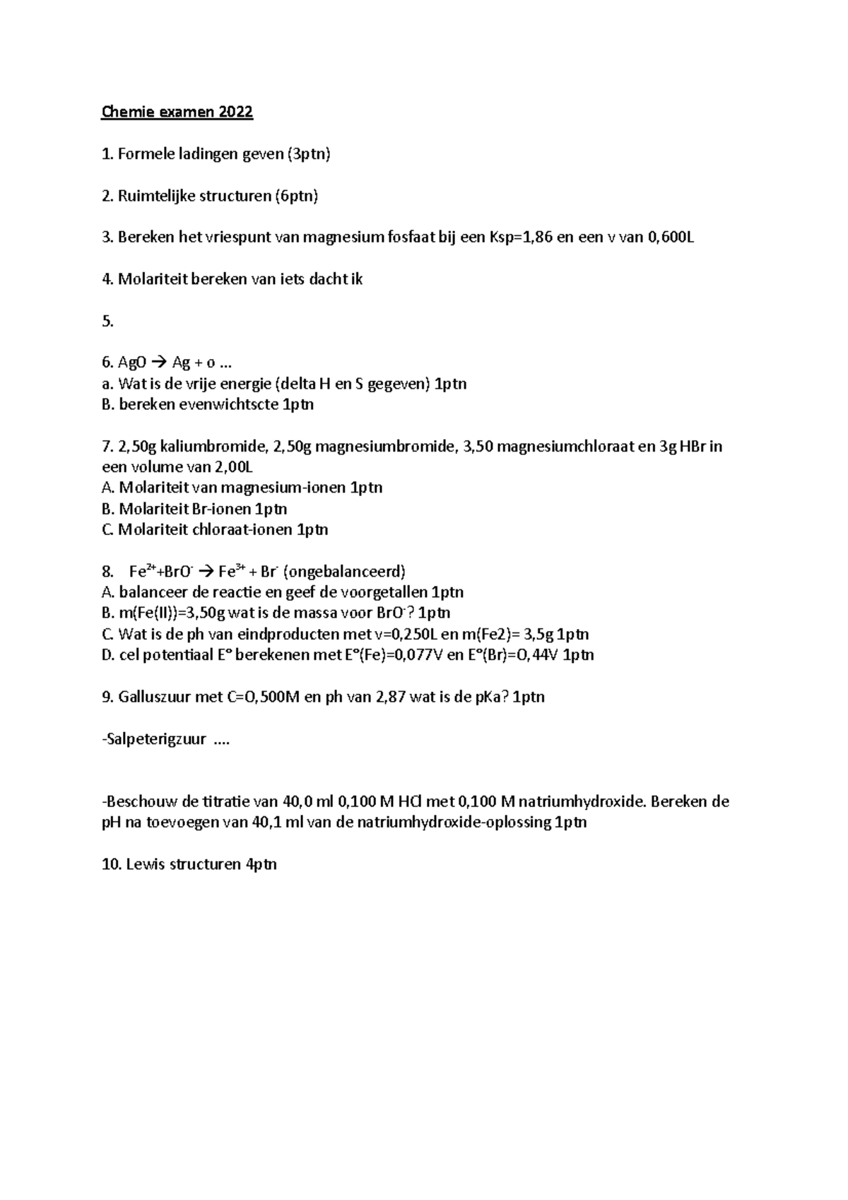 Examen algemene chemie 2022 - Chemie examen 2022 Formele ladingen geven ...