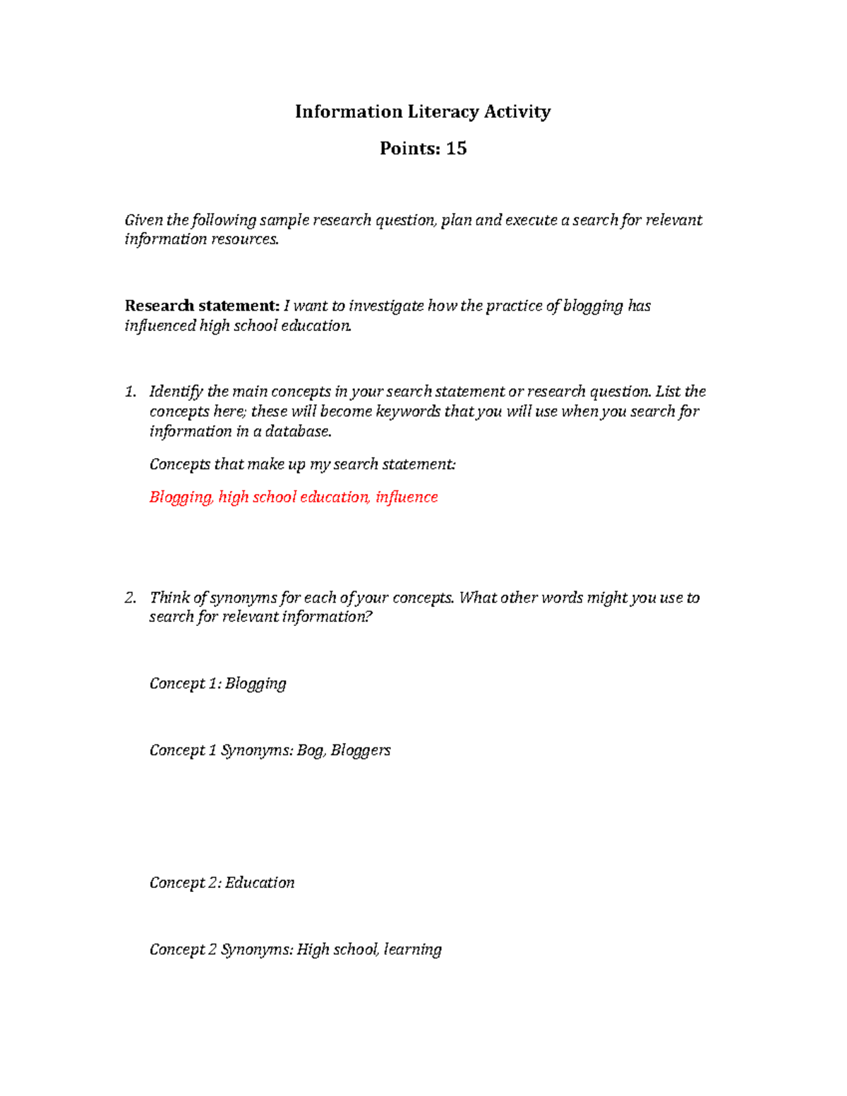 Completed - HW IT 104 - Information Literacy Activity Points: 15 Given ...