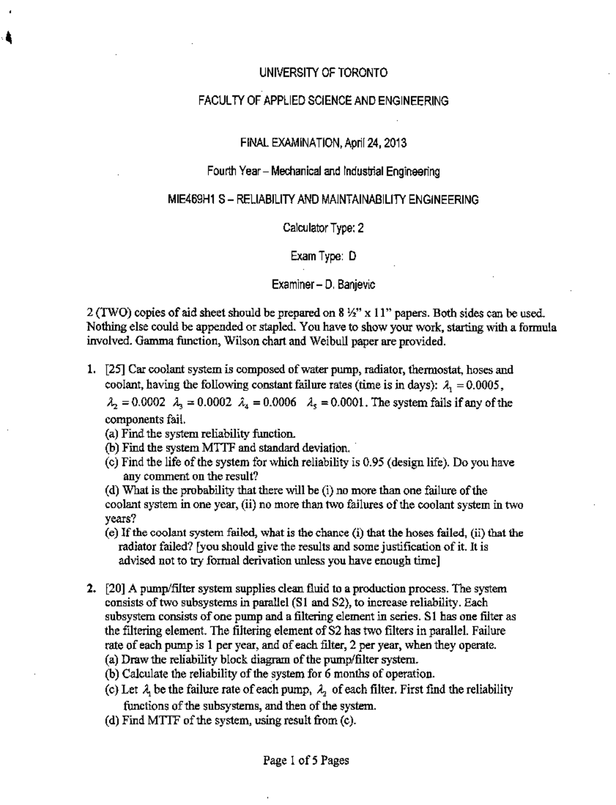 Exam 24 April 2013, questions - Final examination - UNIVERSITY OF ...