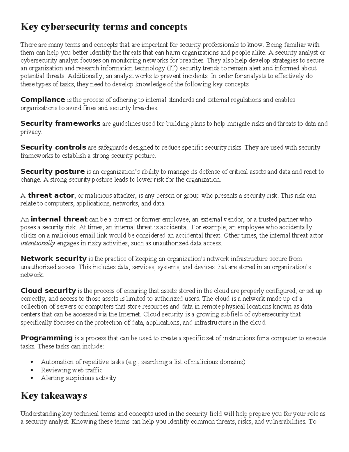 G-Cyber Sec-P Cert - Key cybersecurity terms and concepts There are ...