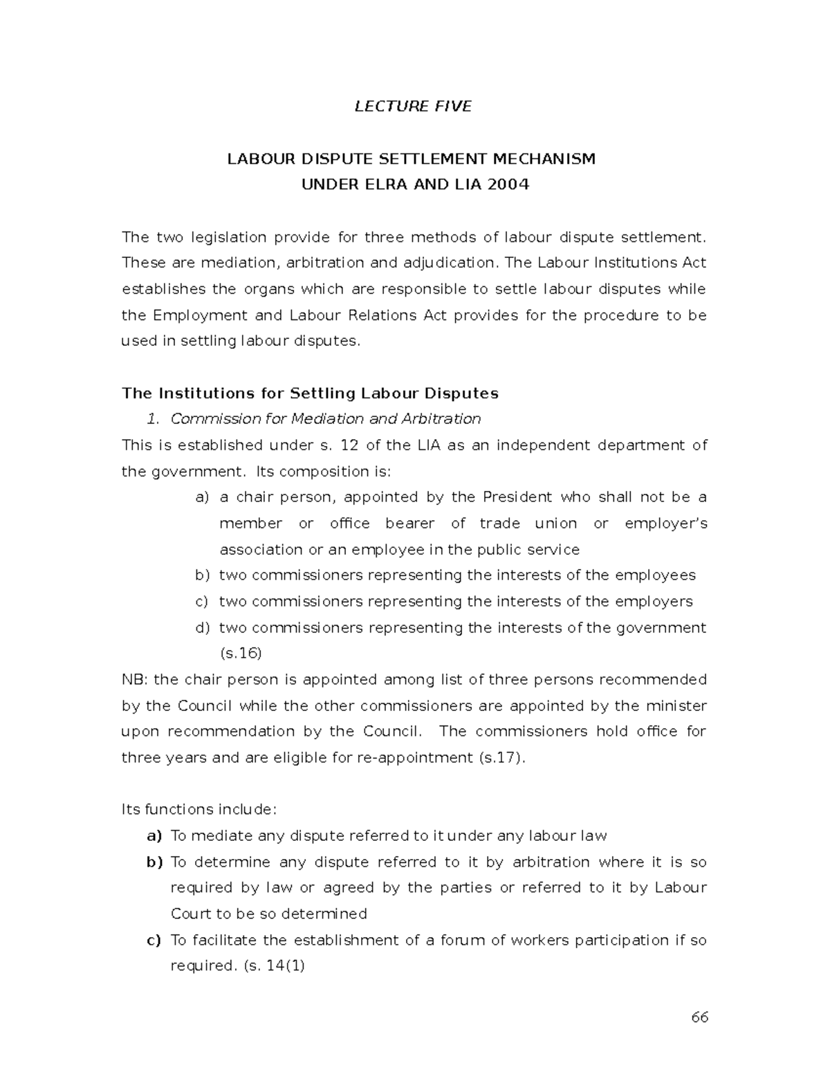 Labour Disputes Handling - LECTURE FIVE LABOUR DISPUTE SETTLEMENT ...