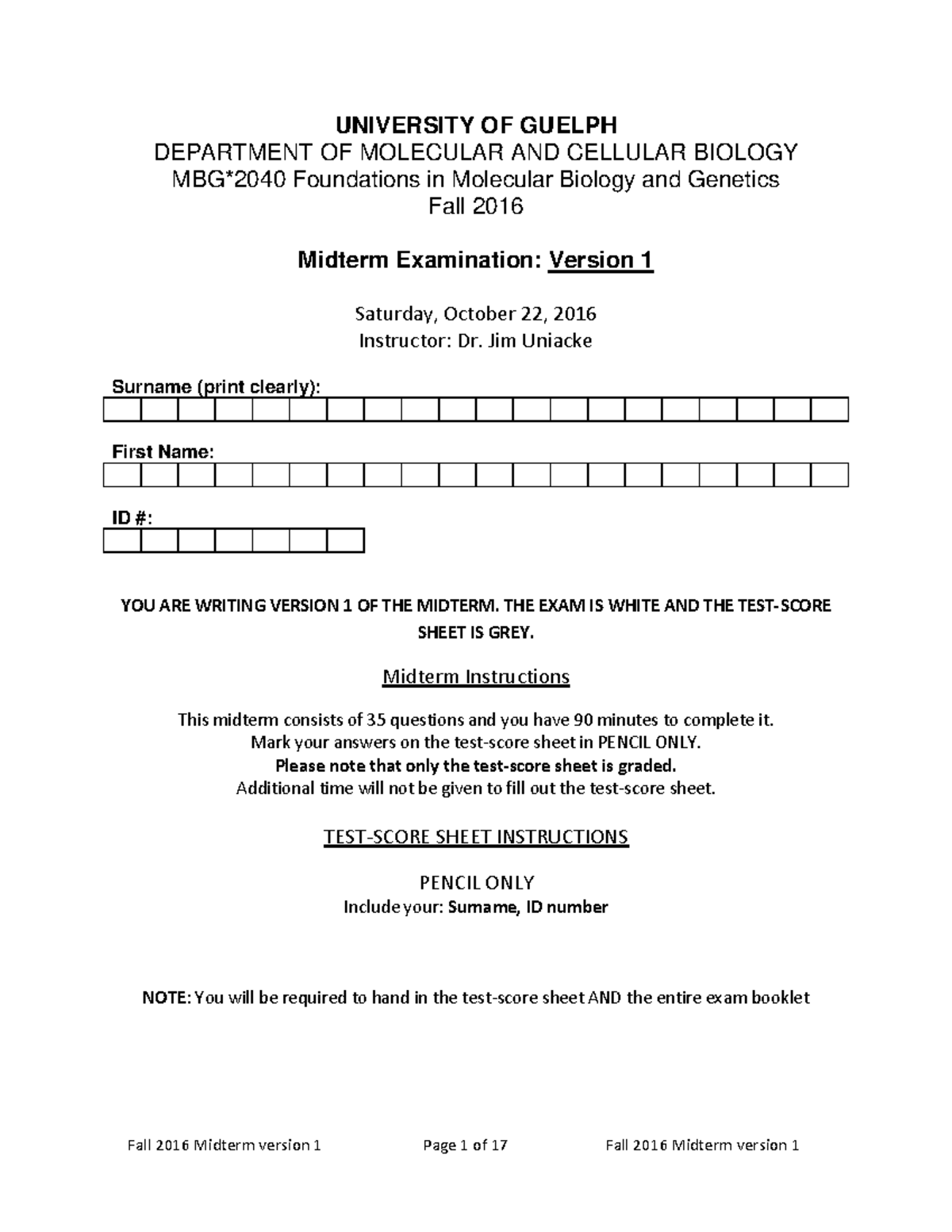 2016 MBG 2040 Midterm - UNIVERSITY OF GUELPH DEPARTMENT OF MOLECULAR ...