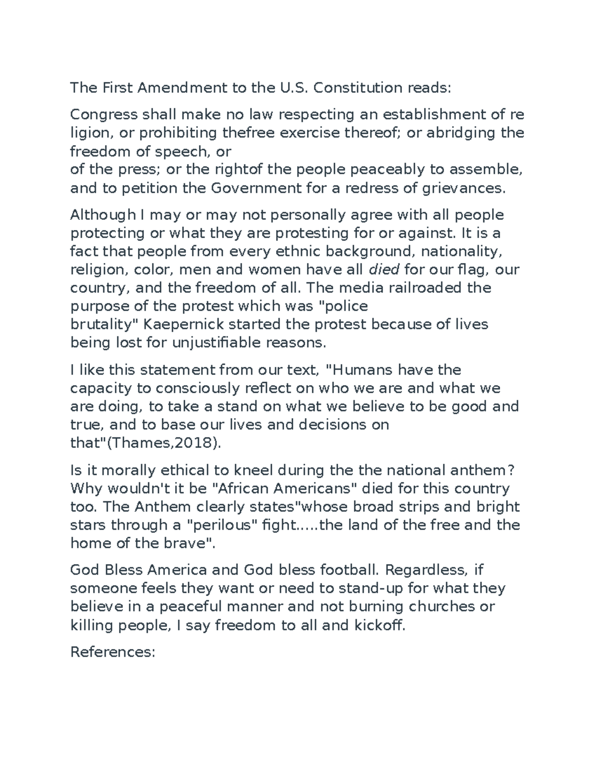 Week4d2 - notes - The First Amendment to the U. Constitution reads ...