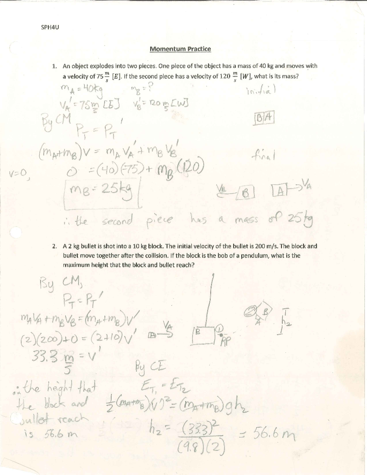 Momentum Practice Solutions - Sc/Phys 1510 - Studocu