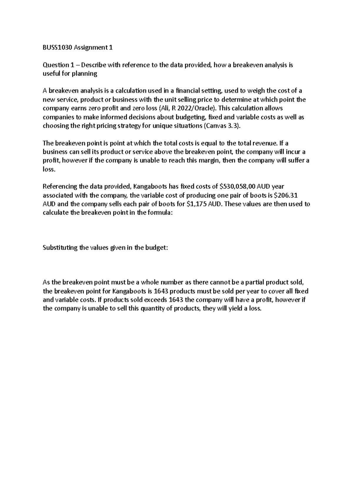 BUSS1030 Assignment 1 - This calculation allows companies to make informed decisions about - Studocu