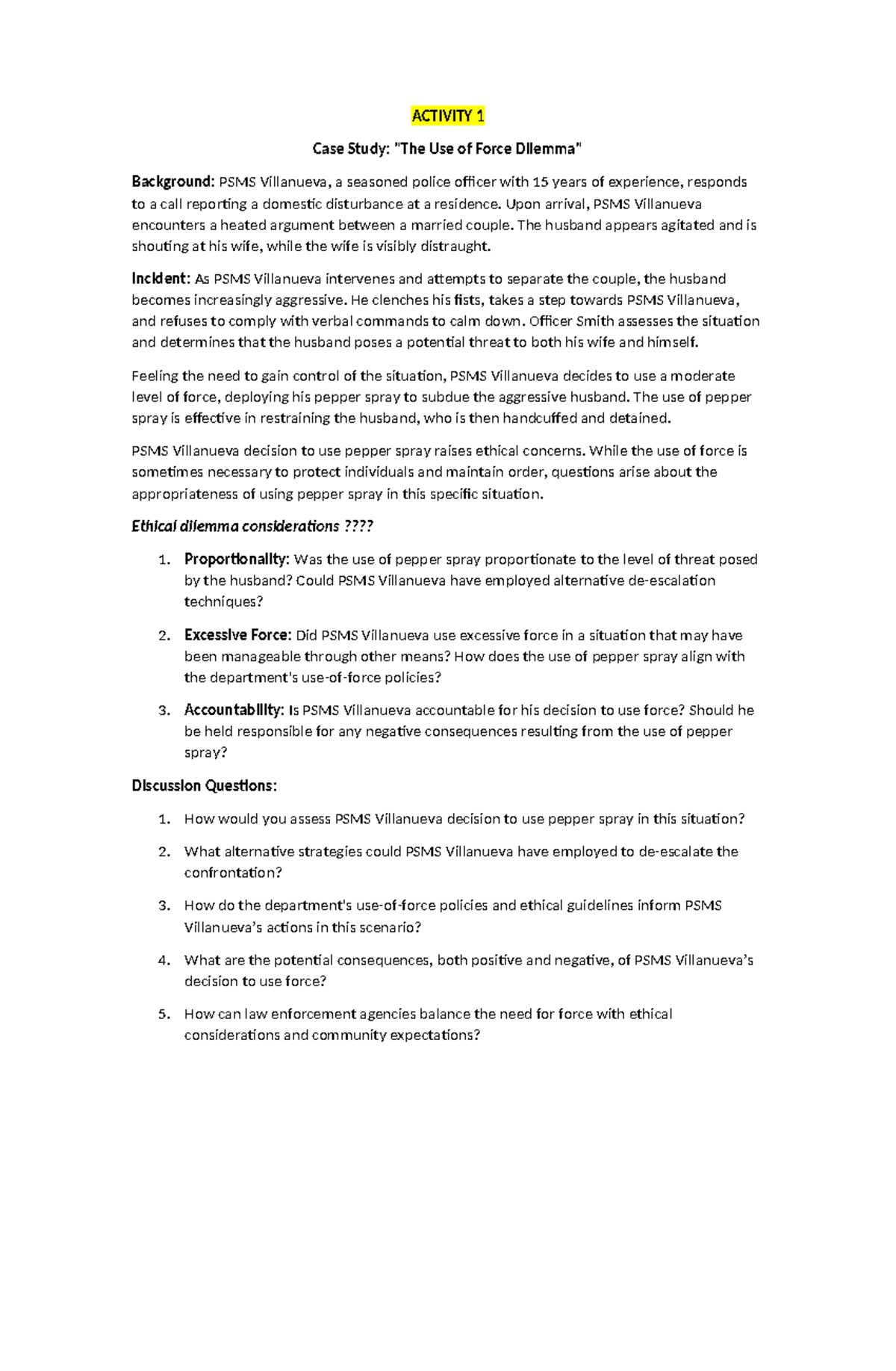Activity IN Professional Conduct - ACTIVITY 1 Case Study: "The Use of ...
