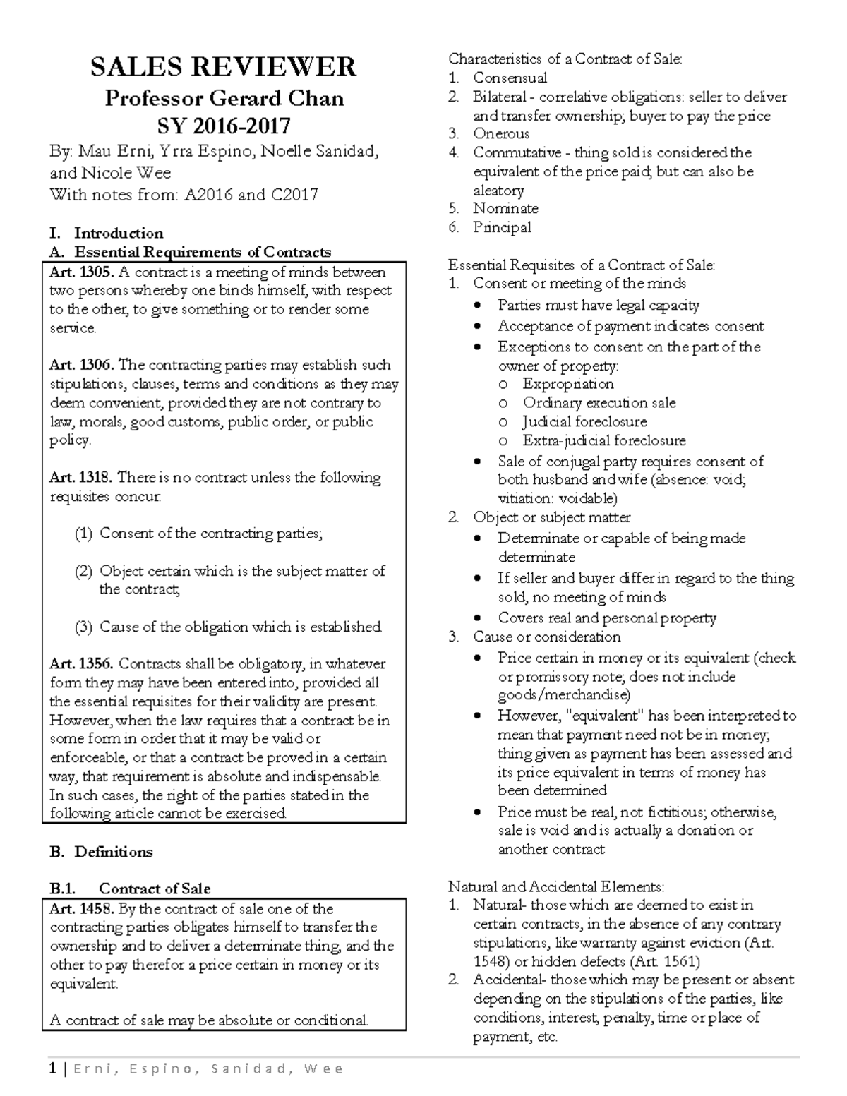 Sales-Chan-Reviewer - law on sales - SALES REVIEWER Professor Gerard ...