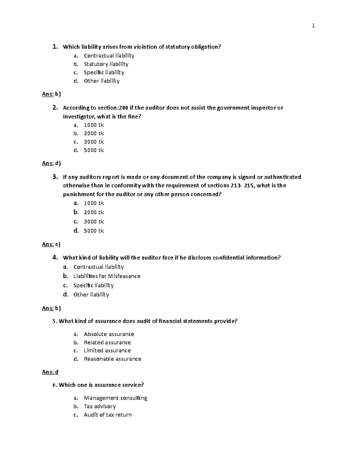 Group-2-MCQ - The solution of assignments given in class by course tutor. - 1. Which liability ...