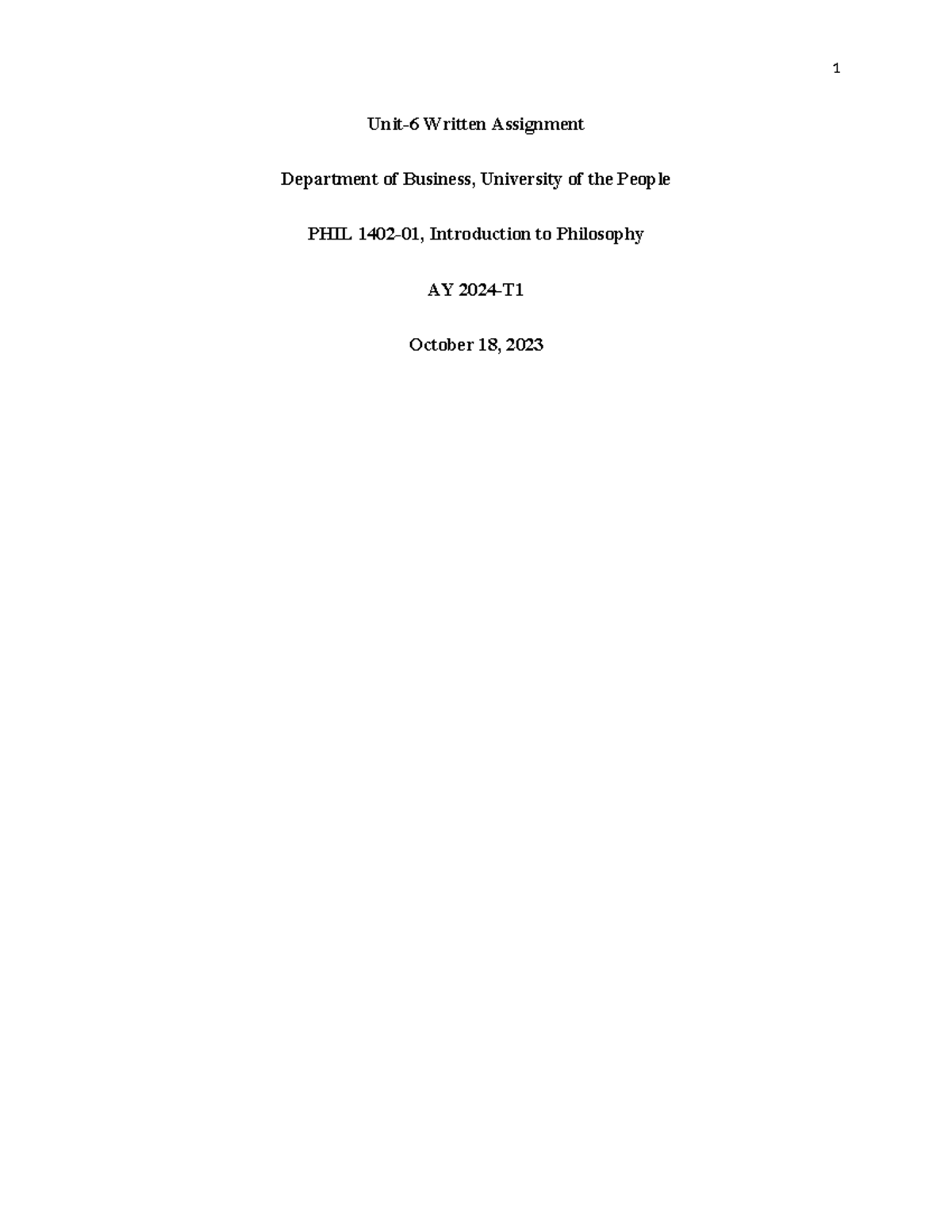 Unit-6 Written Assignment - Unit-6 Written Assignment Department of ...