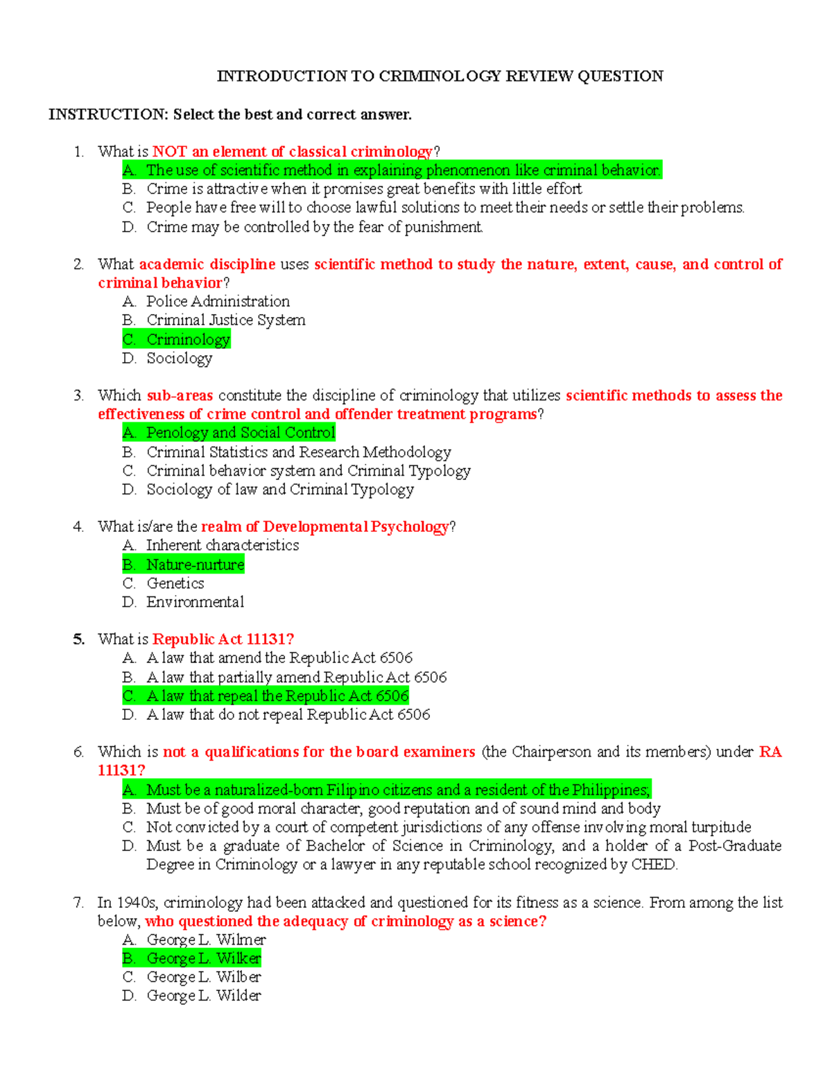 Criminology 1 - Practice notee - INTRODUCTION TO CRIMINOLOGY REVIEW ...