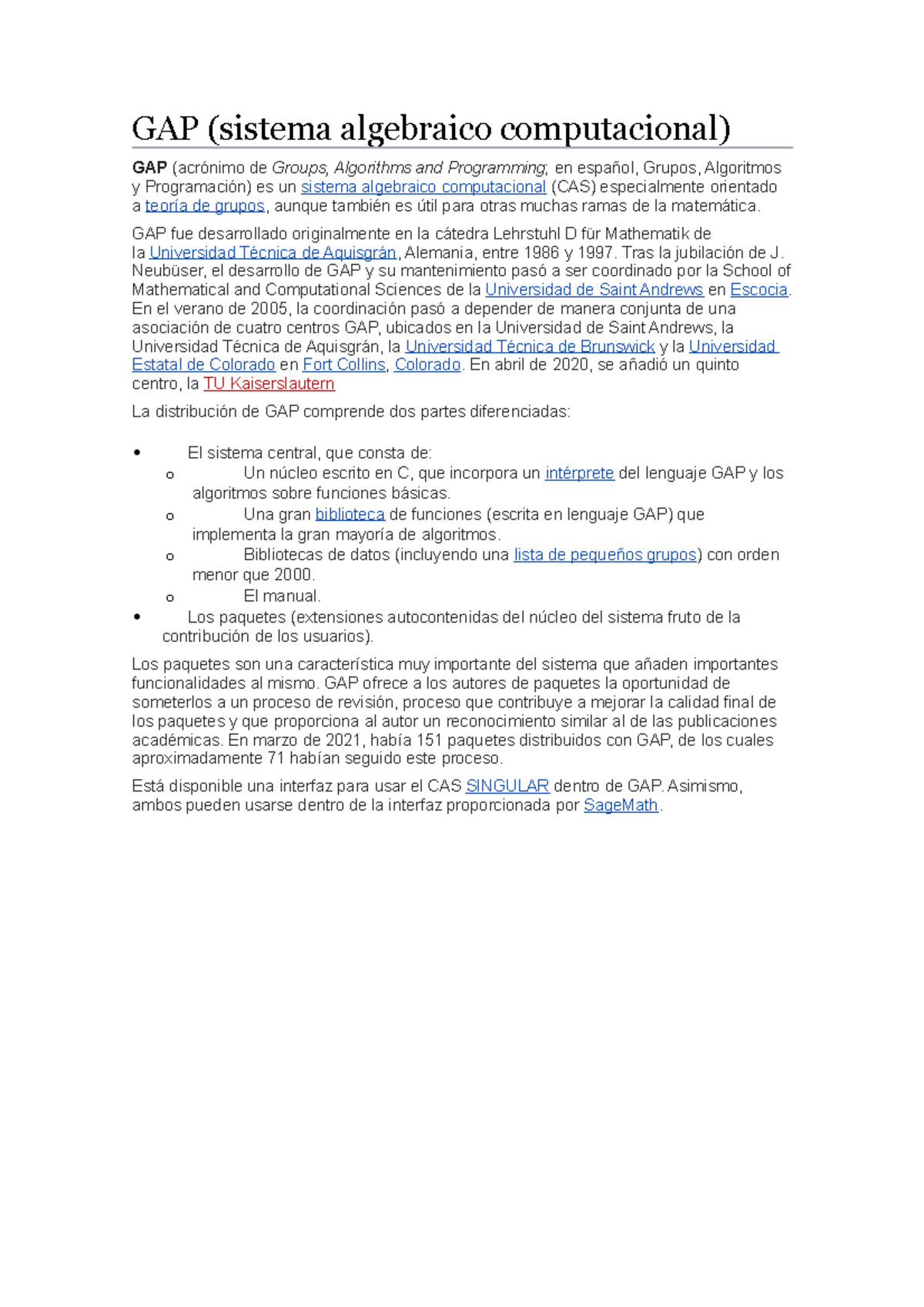 GAP - ................... - GAP (sistema algebraico computacional) GAP ...