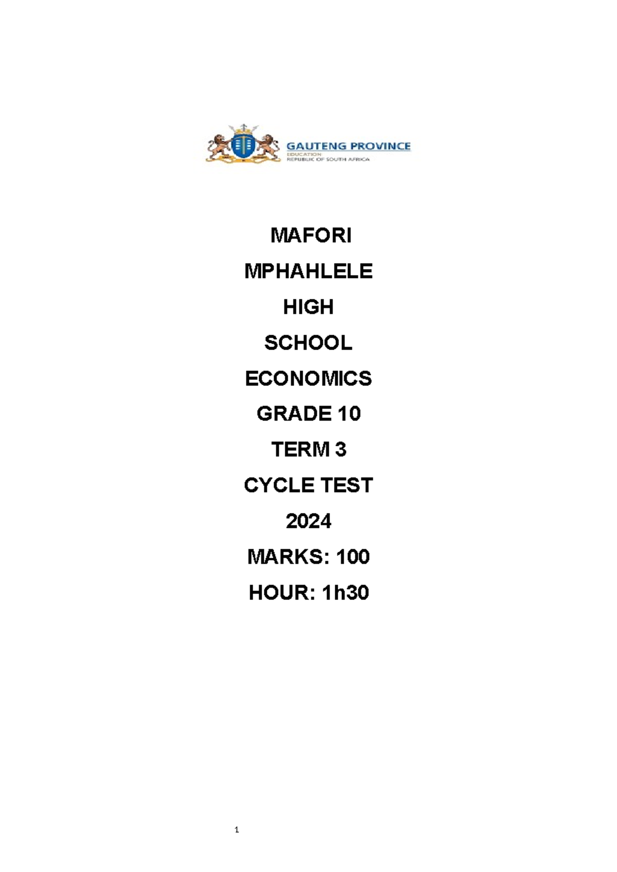 Economics P1 JUNE EXAM - use to study - MAFORI MPHAHLELE HIGH SCHOOL ...