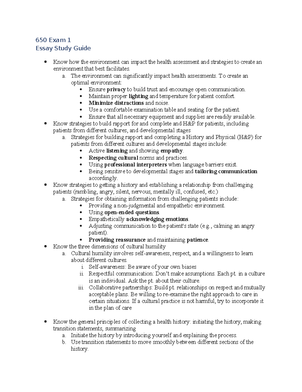 650 Exam 1 Essay Study Guide - Answered - 650 Exam 1 Essay Study Guide ...