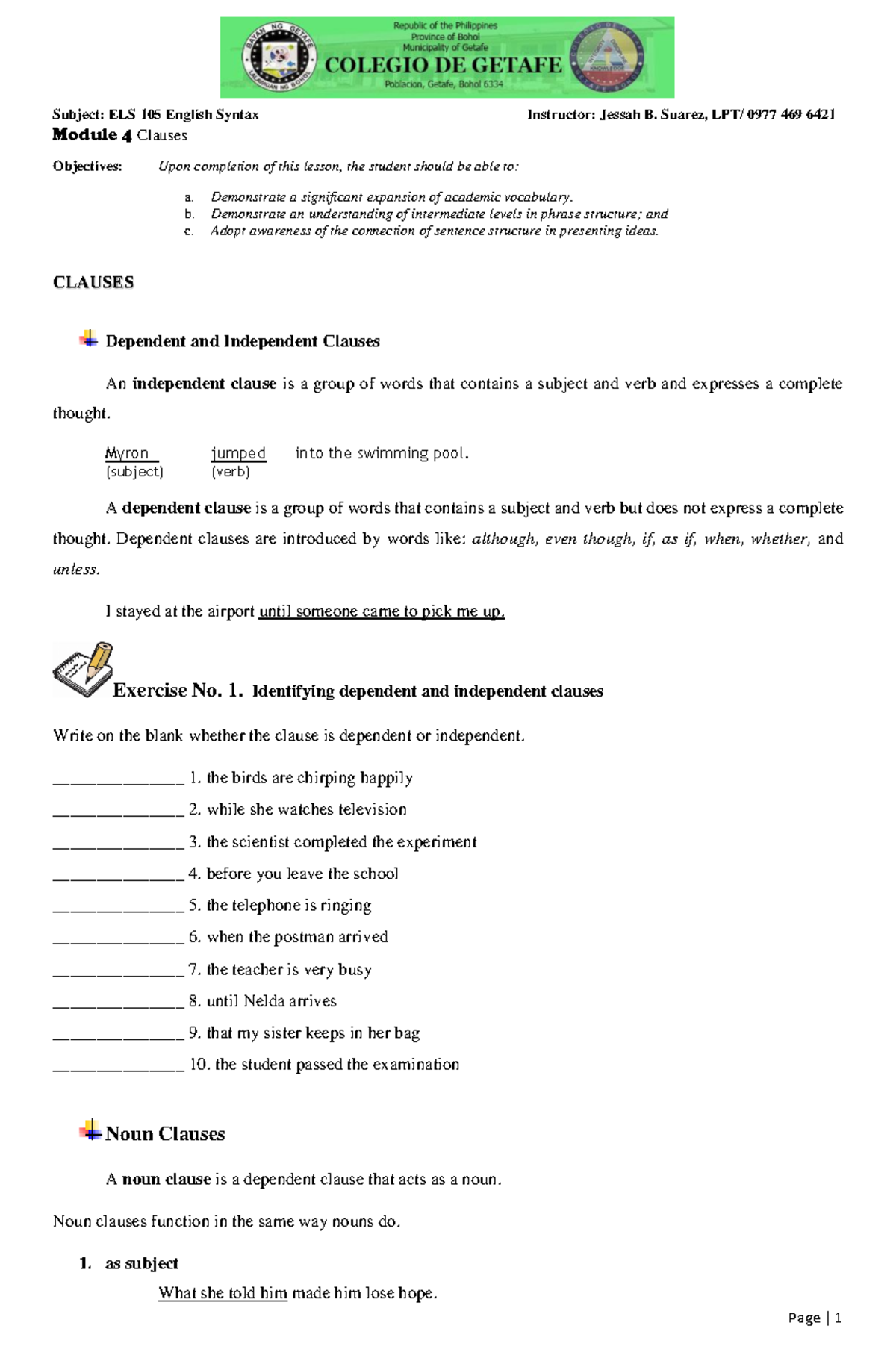 ELS 105 Module 4 - This is intended for English subject. - Subject: ELS ...