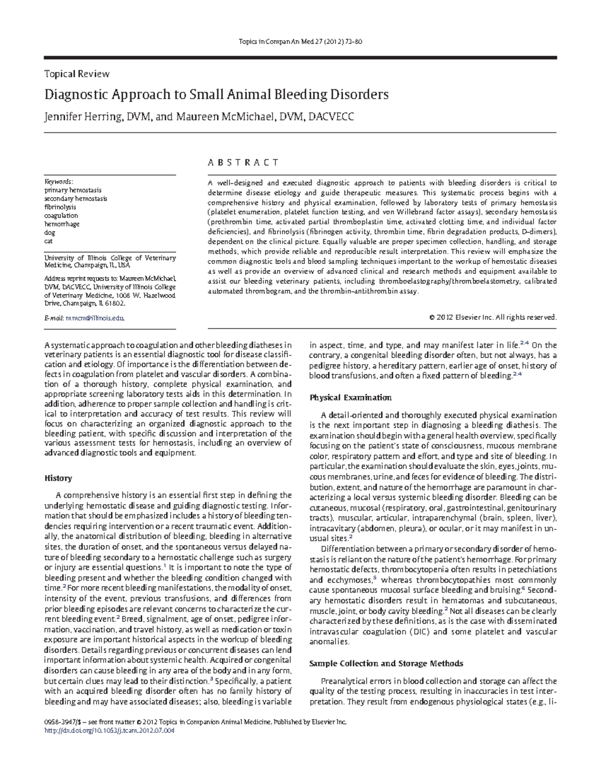 Diagnostic Approach to Small Animal Bleeding Disorders - Topical Review ...