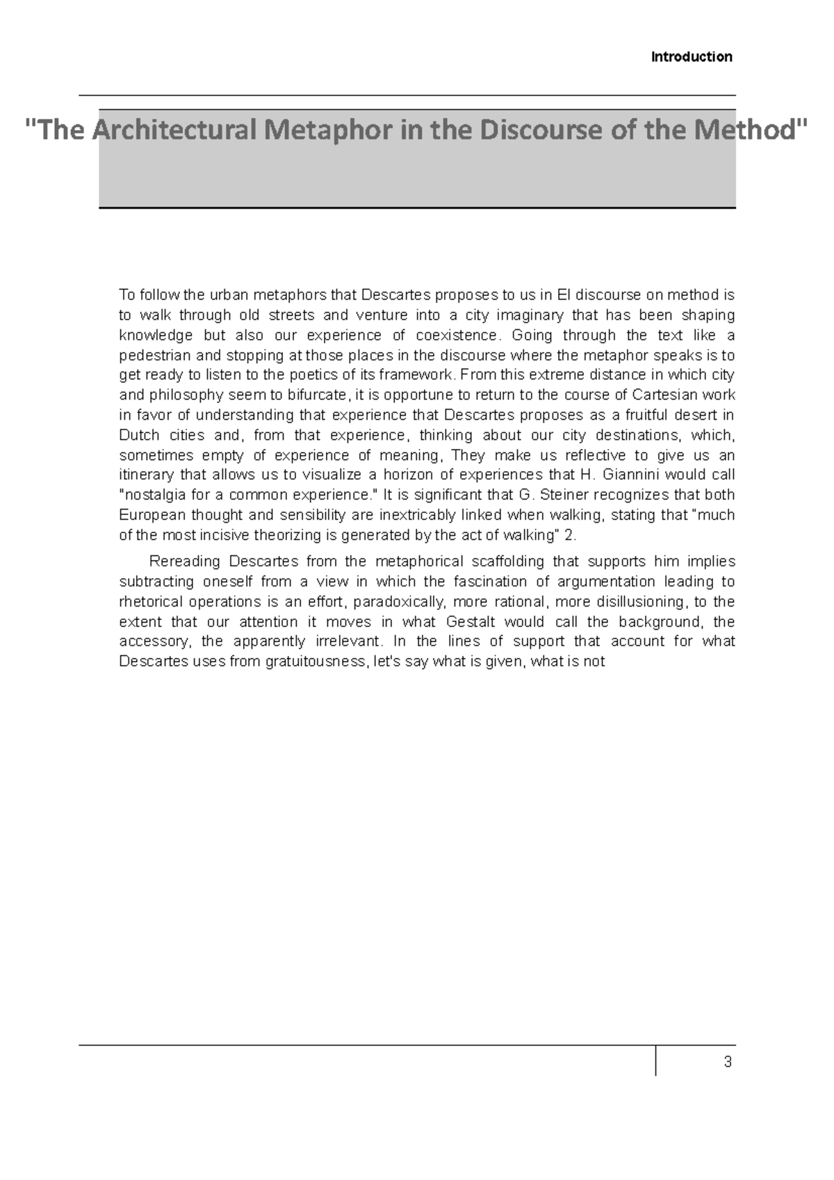 The Architectural Metaphor in the Discourse of the Method - Introduction 3 "The Architectural ...