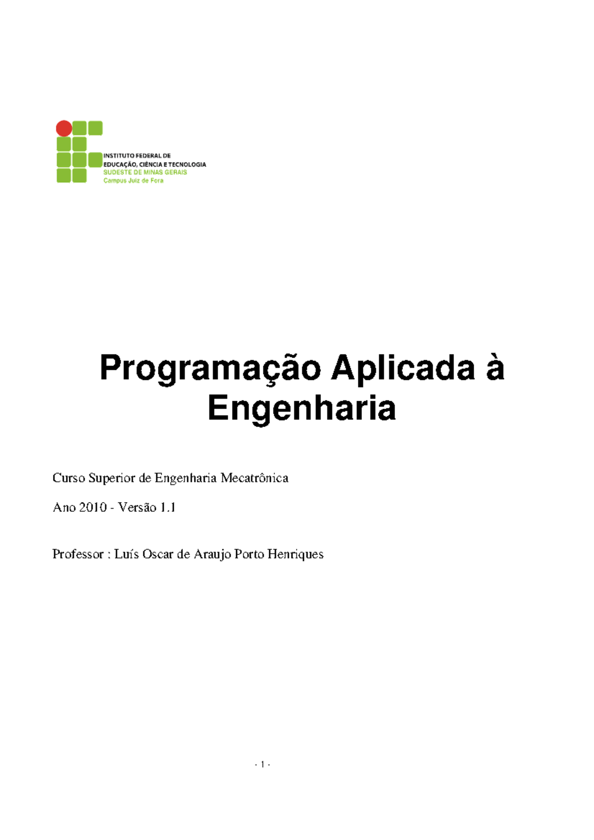 Matlab Mecatronica V 1 aluno - Programação Aplicada à Engenharia Curso ...