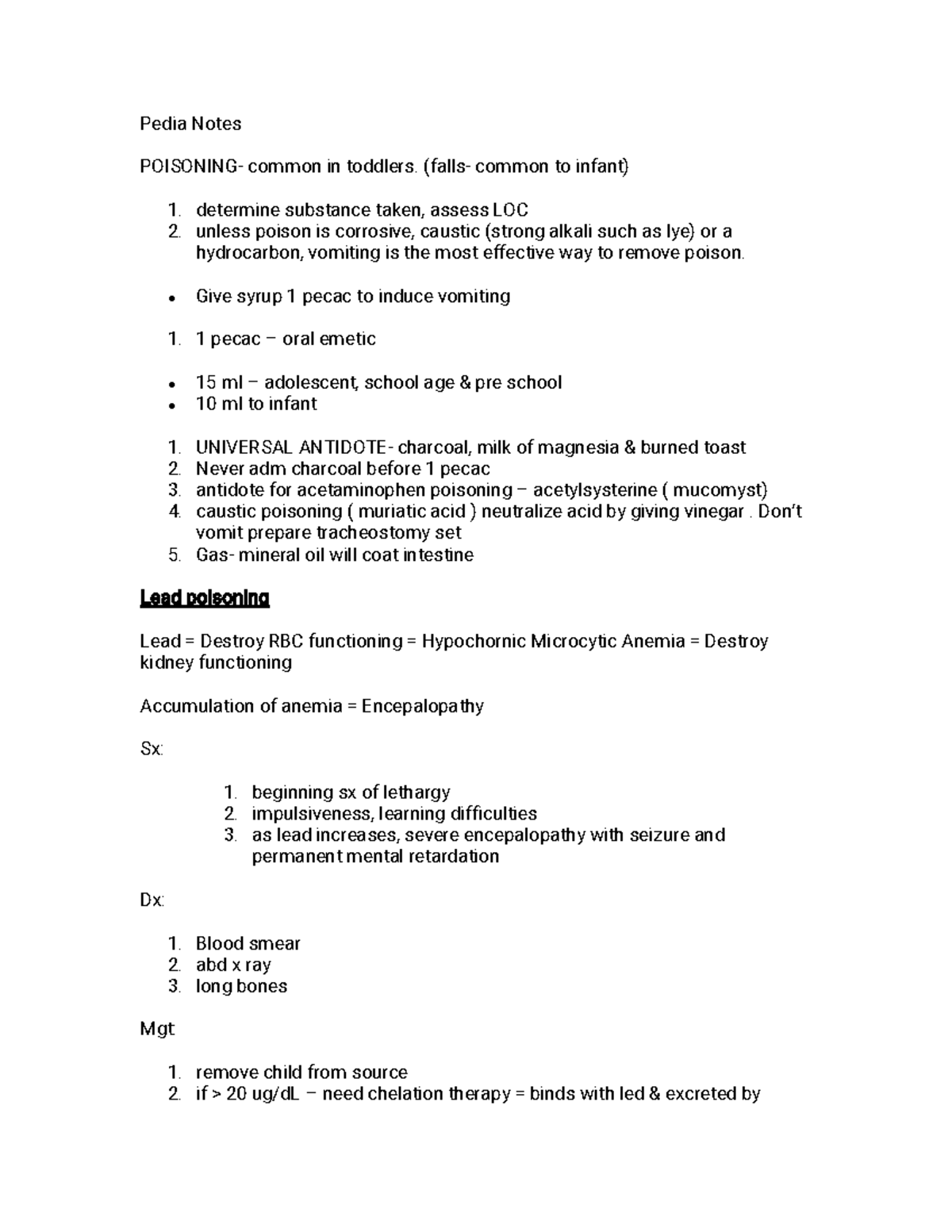 Pedia-Notes 2 - Pedia-Notes - Pedia Notes POISONING- common in toddlers ...