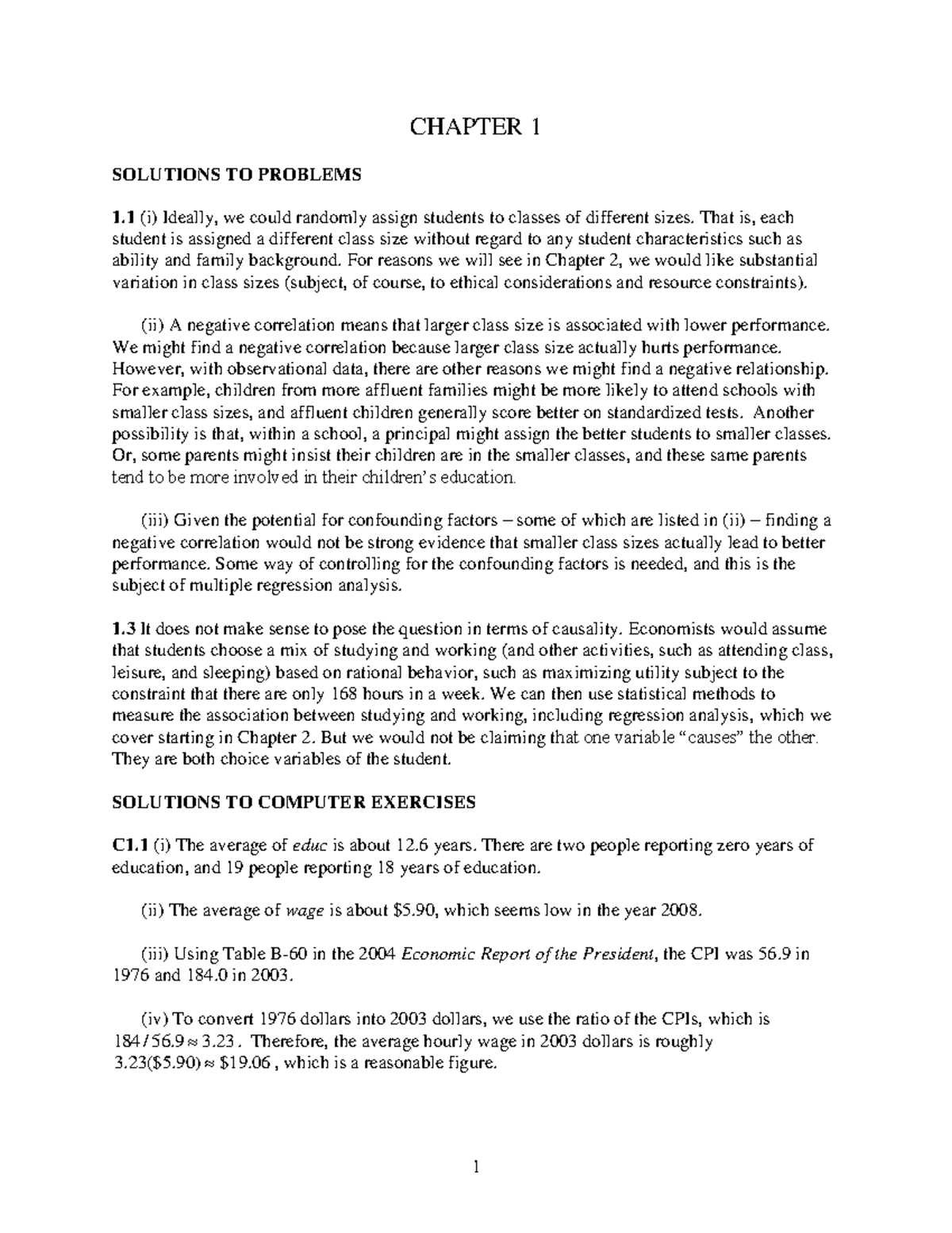 Kinh te luong - ktl - CHAPTER 1 SOLUTIONS TO PROBLEMS 1 (i) Ideally, we ...