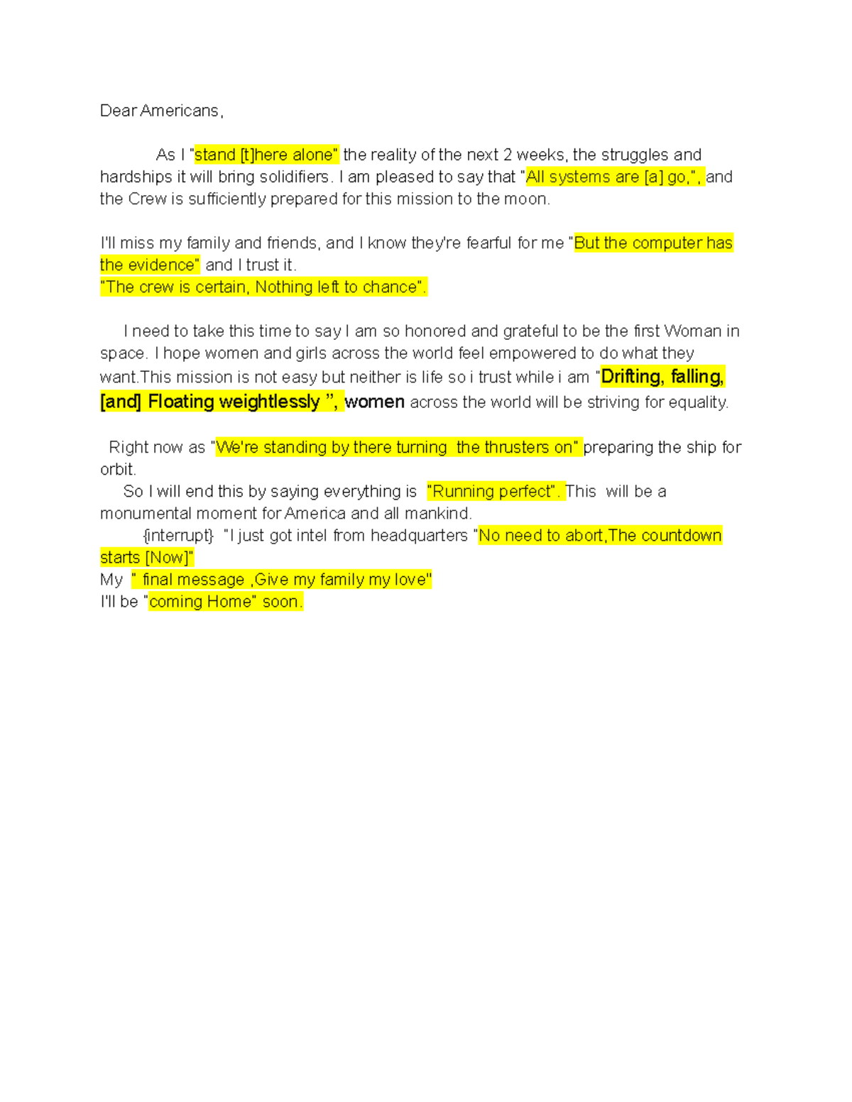 Adaptation song - Dear Americans, As I “stand [t]here alone” the ...