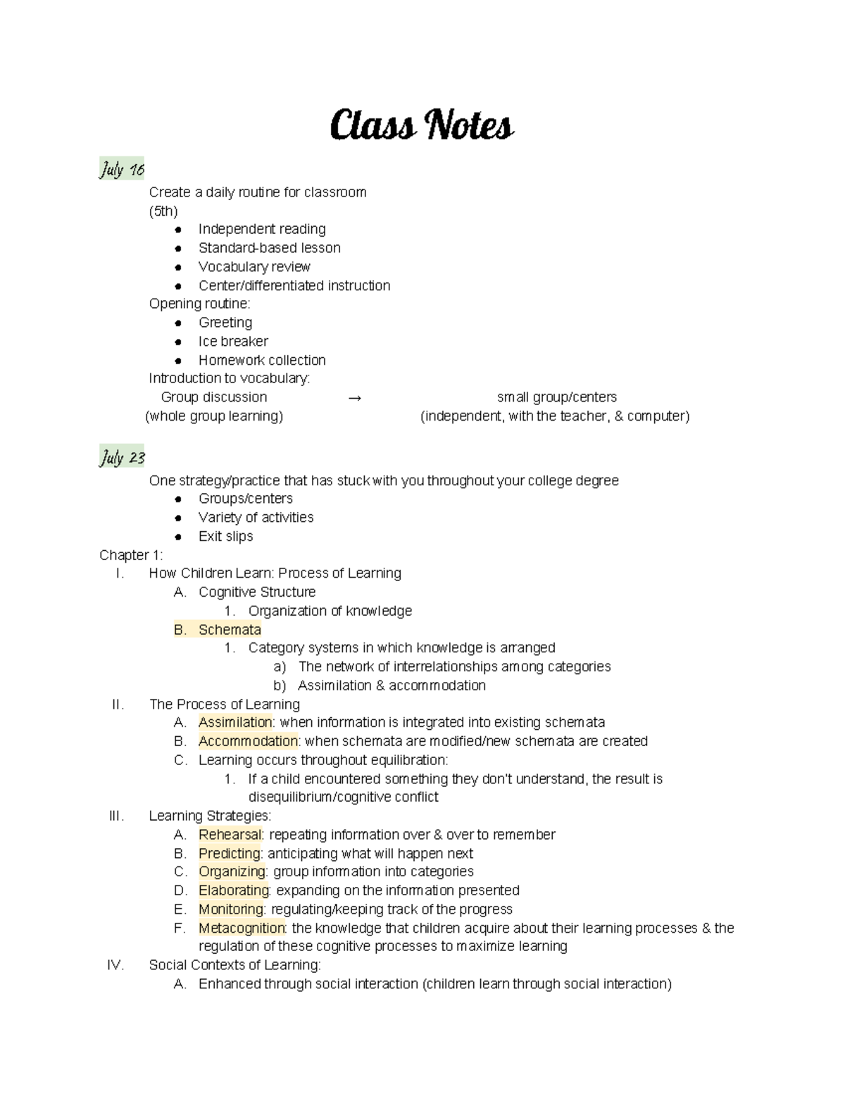 Edg4376 Class Notes (6-week course) - Class Notes July 16 Create a ...