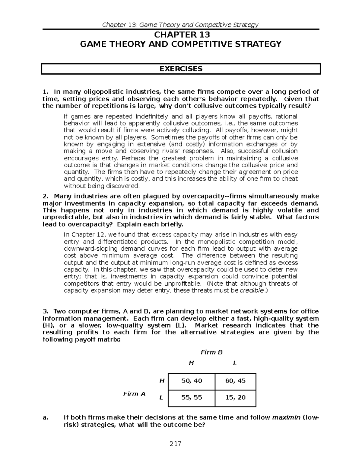 Pindick, Microeconomics Solution Ch.13 - CHAPTER 13 GAME THEORY AND ...