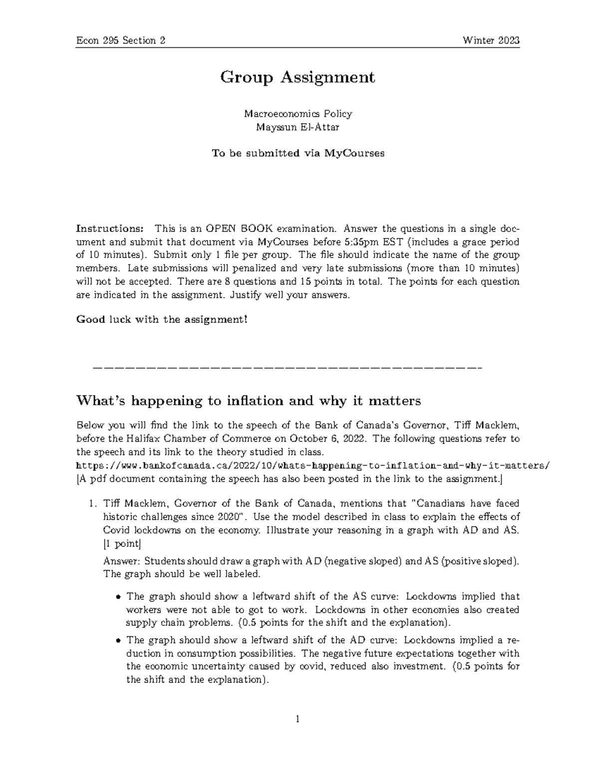 Article Discussion 2023 Answers - Group Assignment Macroeconomics Policy Mayssun El-Attar To be ...