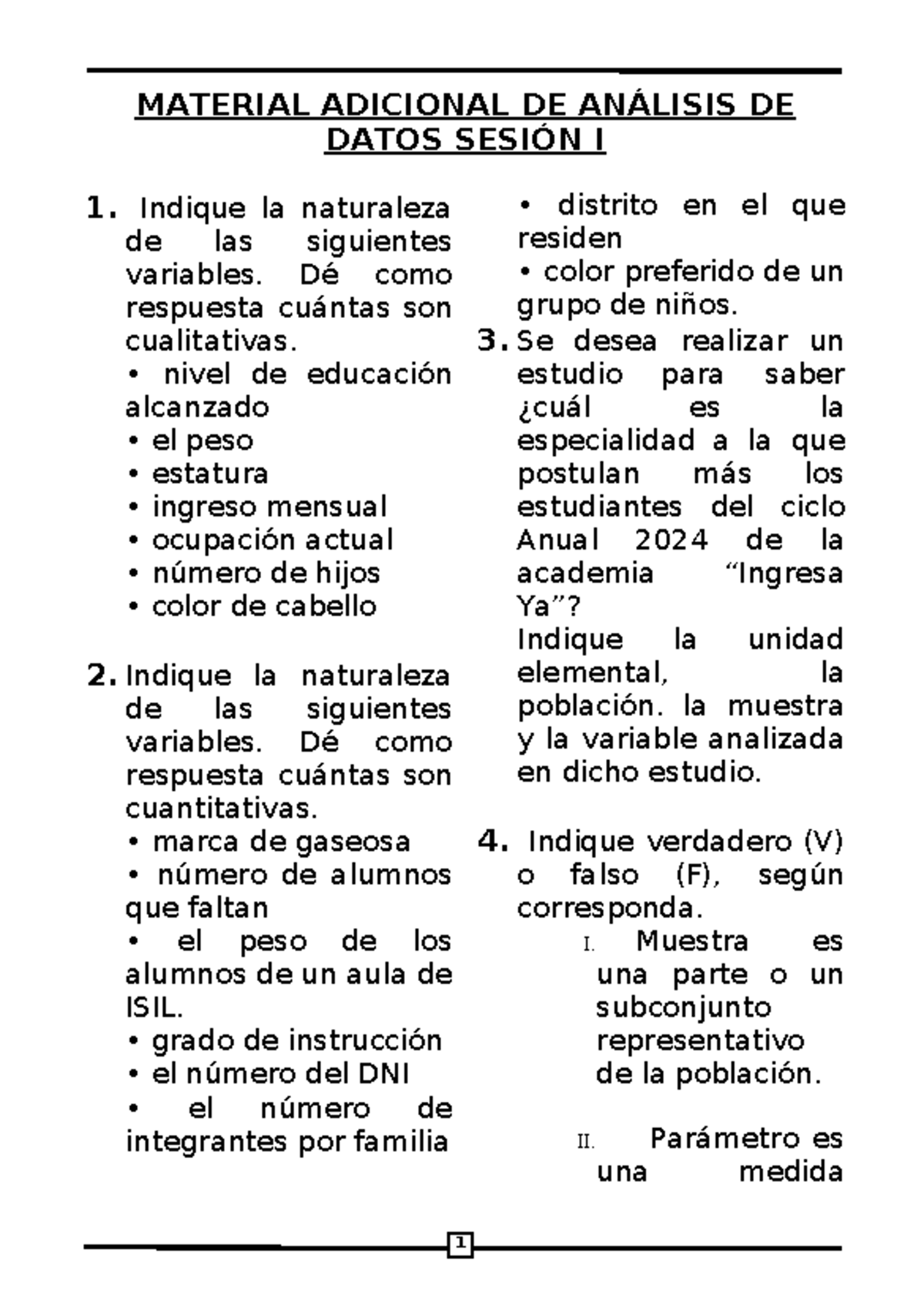 Adicional Sesion 1 - 1 MATERIAL ADICIONAL DE ANÁLISIS DE DATOS SESIÓN I ...