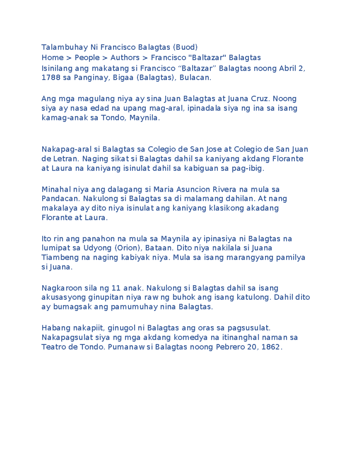Hatdogfam - none. - Talambuhay Ni Francisco Balagtas (Buod) Home ...