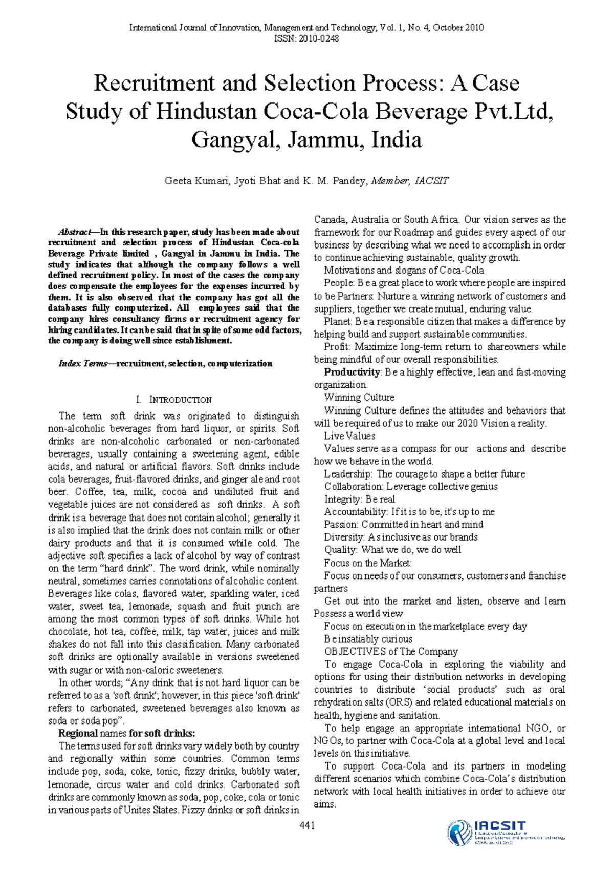 coca cola case study - ISSN: 2010- Abstract—In this research paper ...