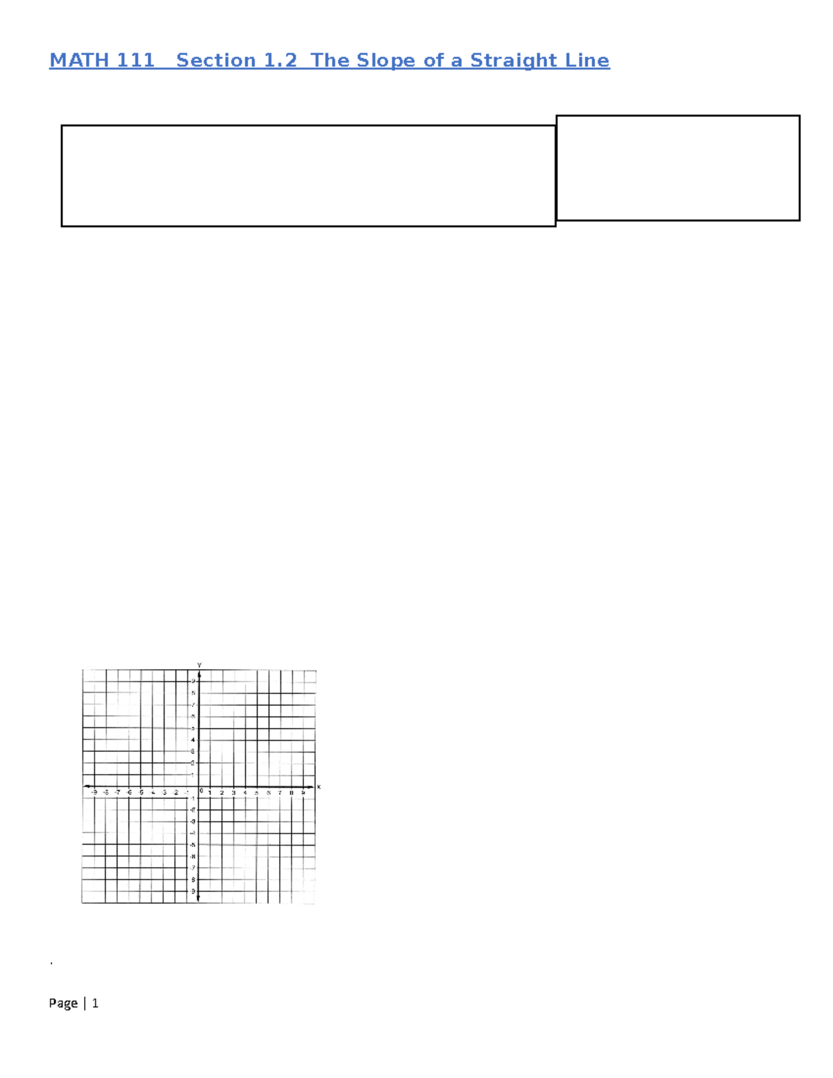 1.2 The Slope of a Staight Line - MATH 111 Section 1 The Slope of a ...