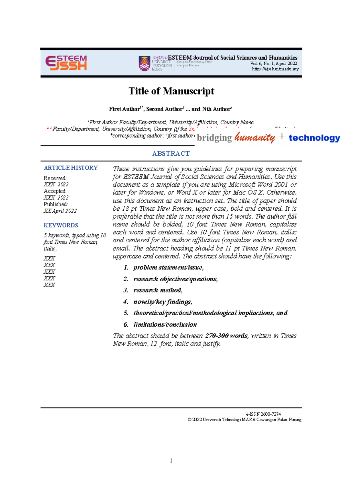 Ejssh Template 2022 - ESTEEM Journal of Social Sciences and Humanities ...