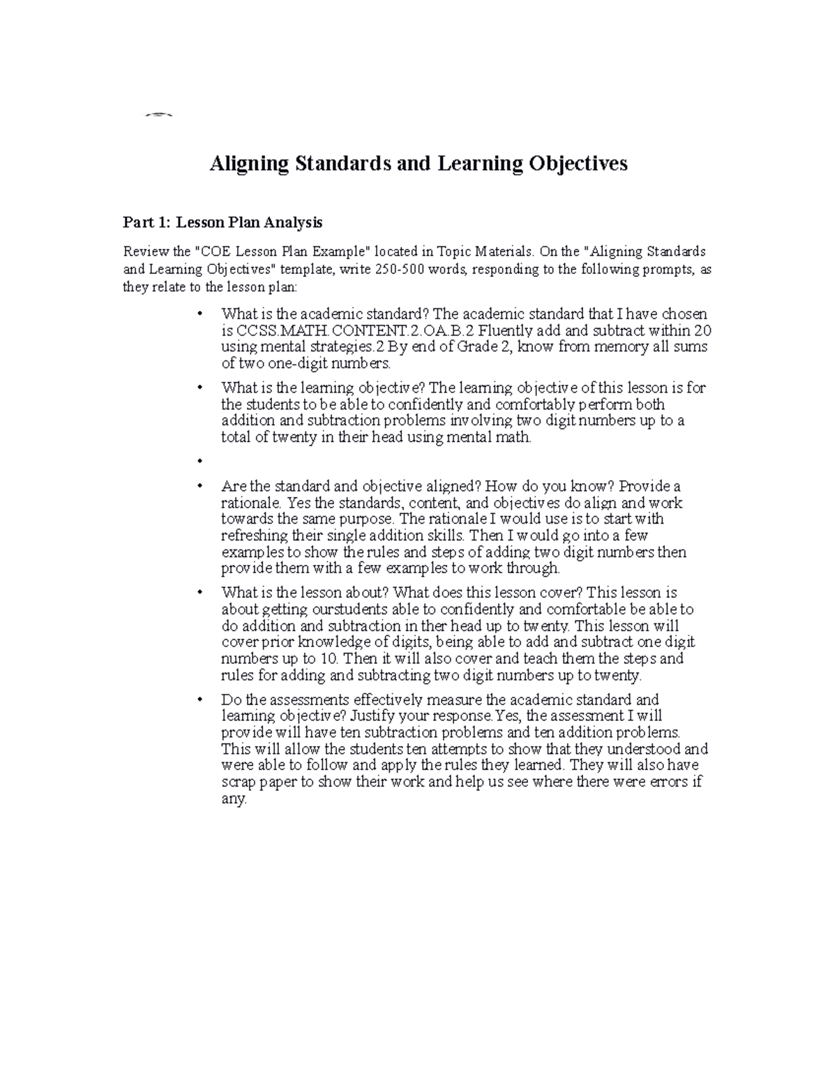 Aligning Standards and Learning Objectives - On the "Aligning Standards ...