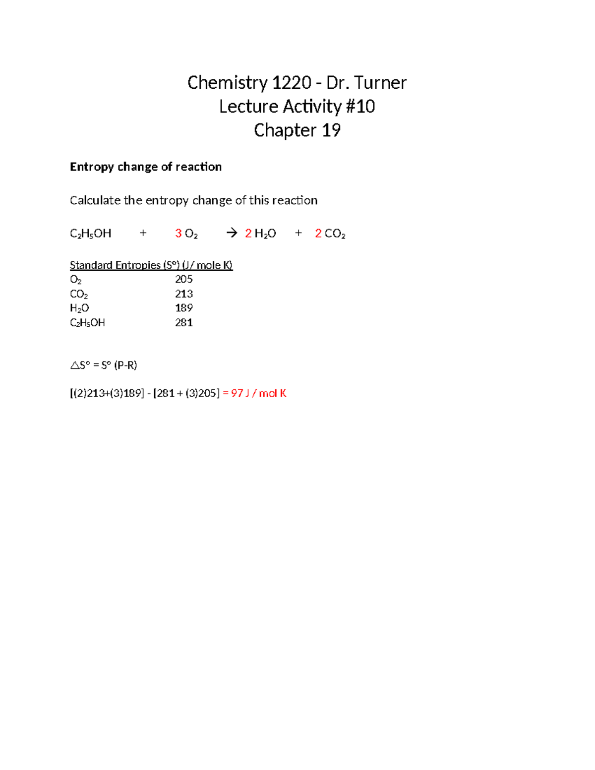 Key - Lecture Activity #10 - Chemistry 1220 - Dr. Turner Lecture ...