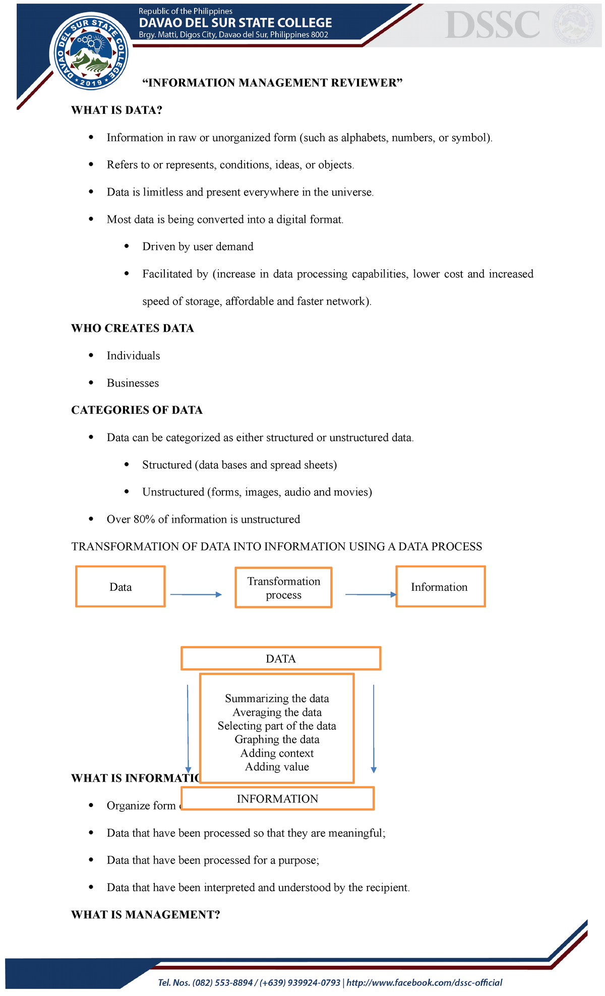IM- Reviewer - asd - “INFORMATION MANAGEMENT REVIEWER” WHAT IS DATA ...