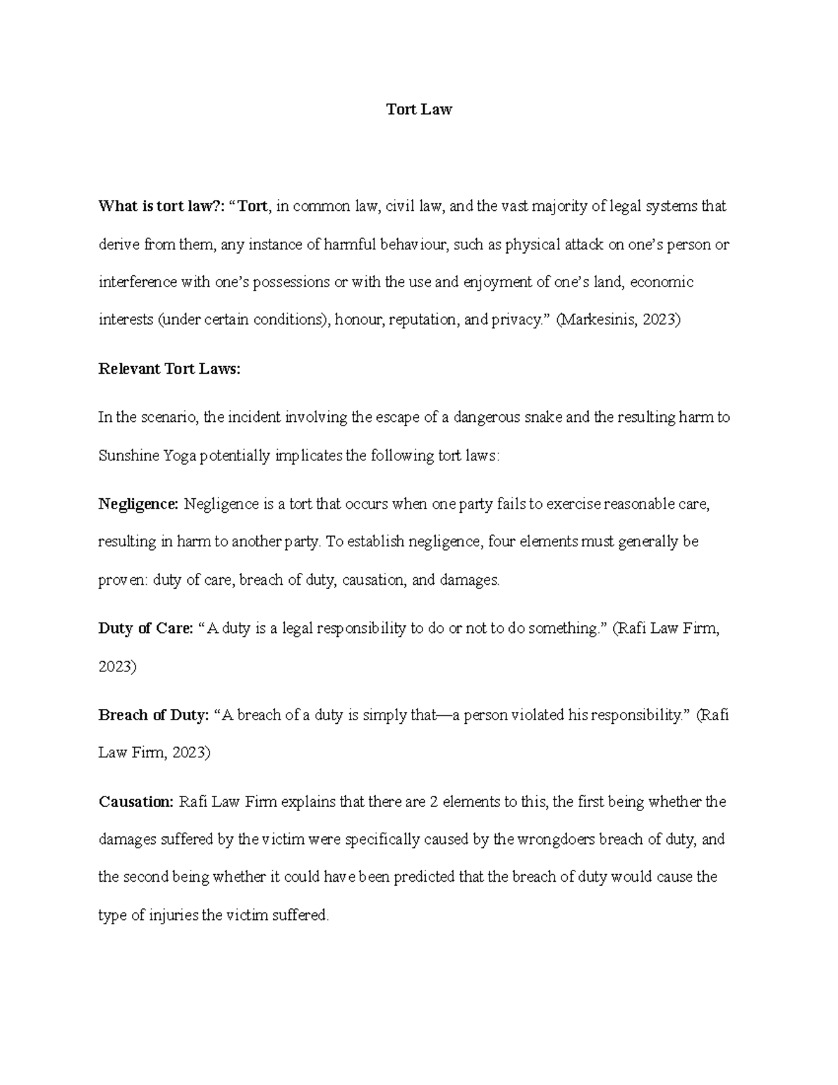7-2 Project Three Tort Law - Tort Law What is tort law?: “Tort, in ...