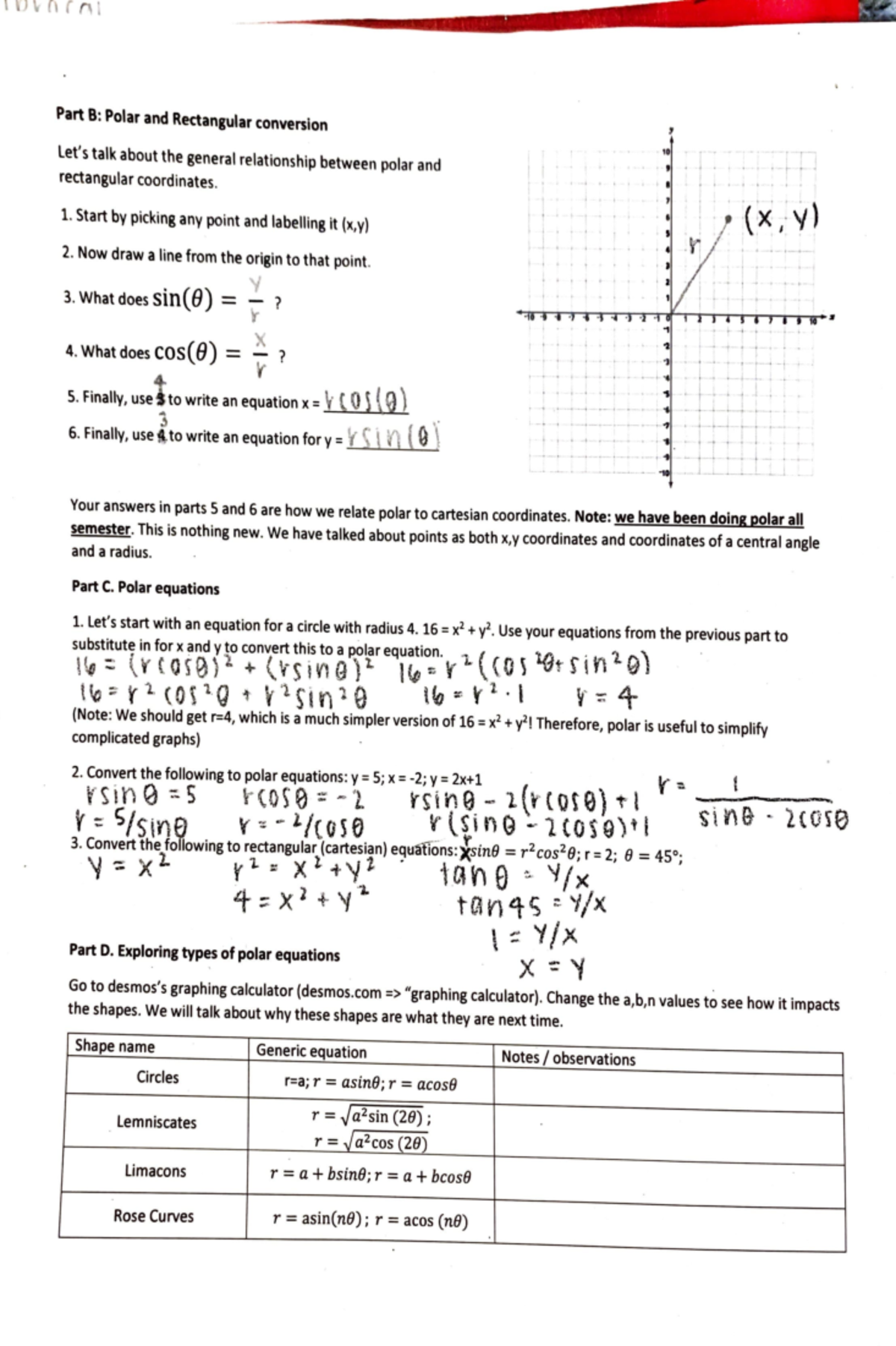 Polar Equations and Graphs - 1ownr n , Part 8: Polar and Rectangular ...