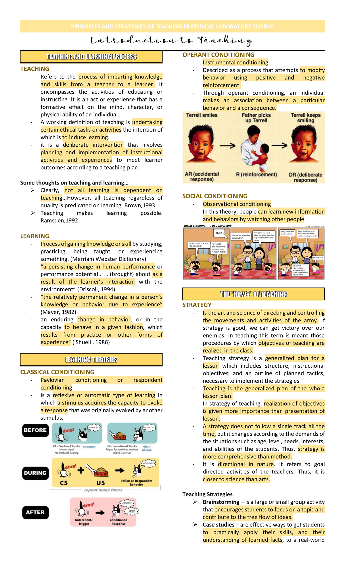 1. Introduction to Teaching - TEACHING Refers to the process of ...
