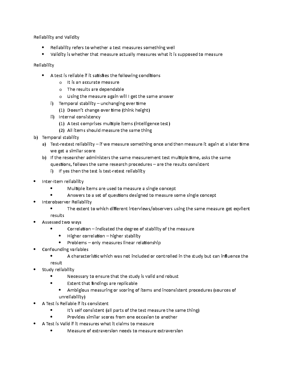 Reliability and Validity Notes - Reliability and Validity Reliability ...