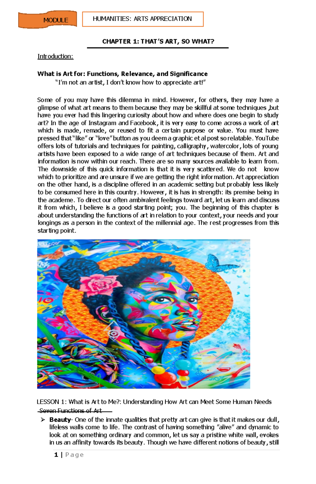 Humanities- Prelim- Module - CHAPTER 1: THAT’S ART, SO WHAT ...