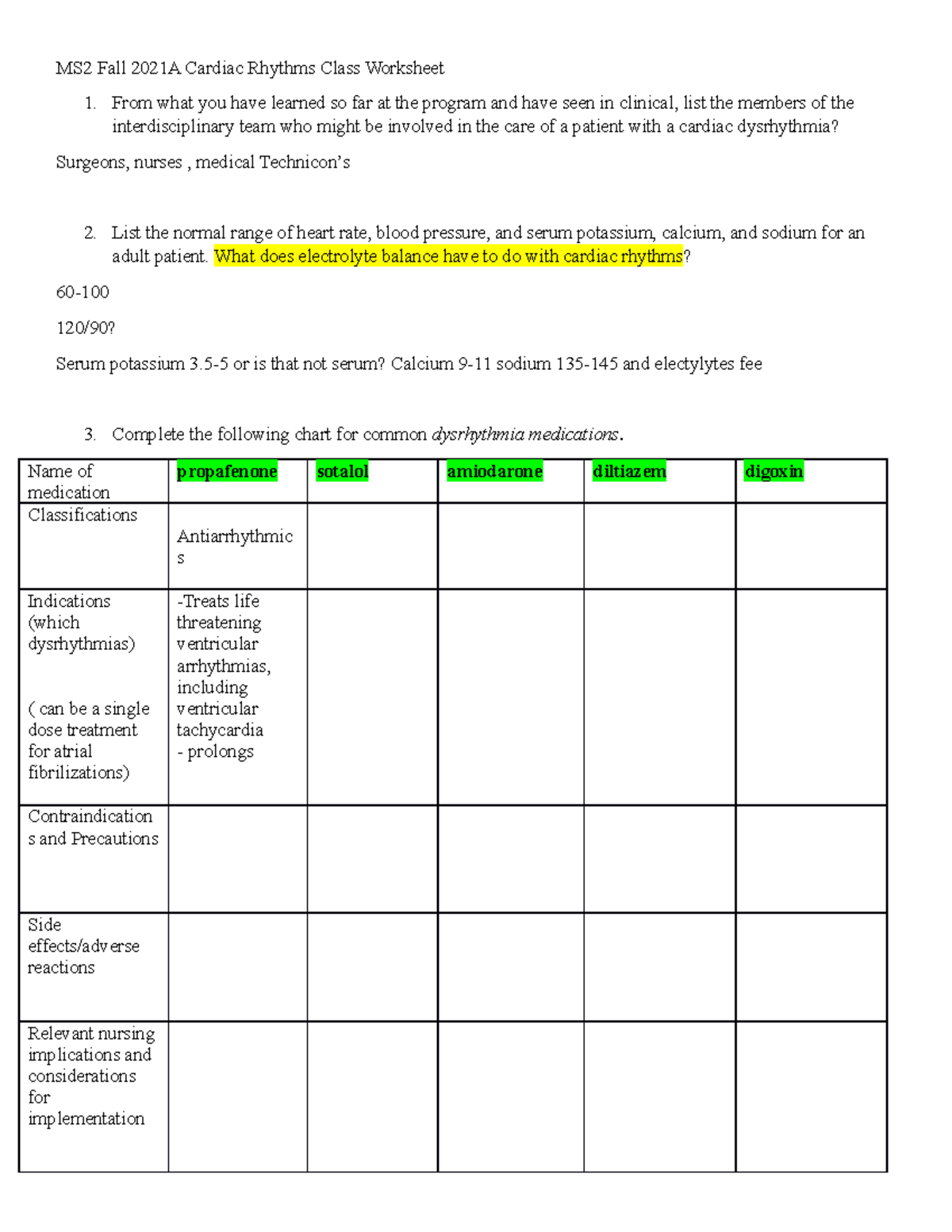 Cardiac Rhythms Worksheet F2021A - MS2 Fall 2021A Cardiac Rhythms Class ...