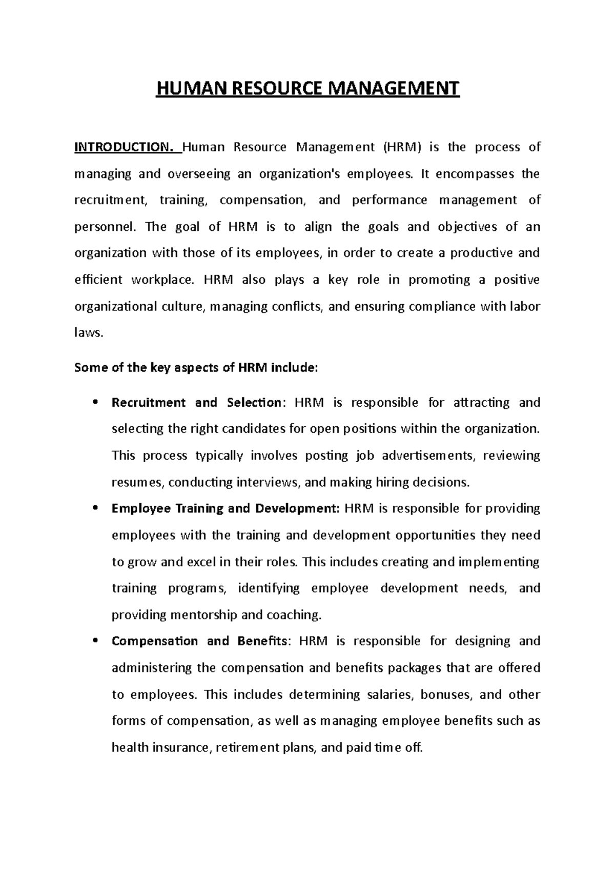 Human Resource Management - HUMAN RESOURCE MANAGEMENT INTRODUCTION. Human Resource Management ...
