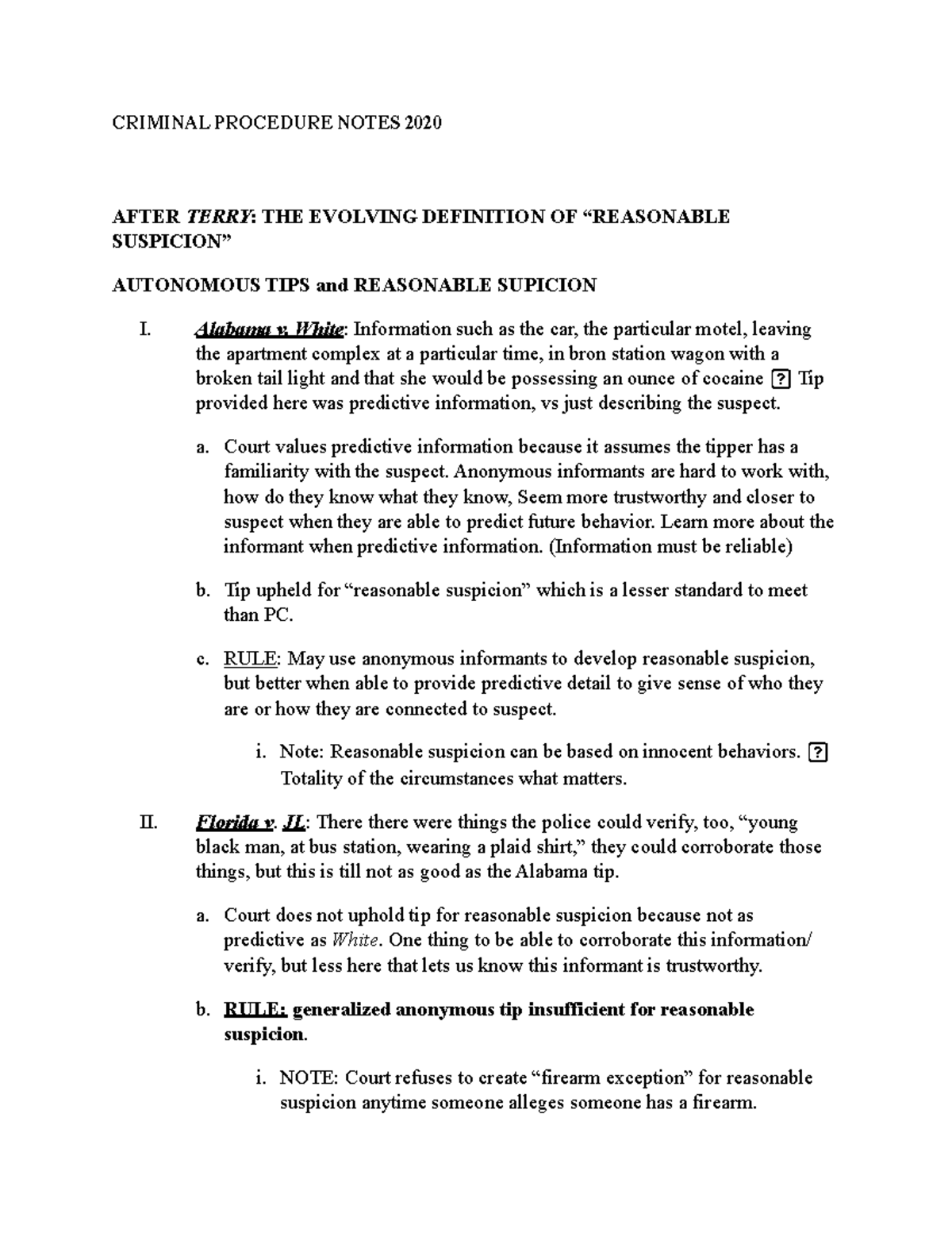 THE Evolving Definition OF “ Reasonable Suspicion"; Cases - CRIMINAL ...