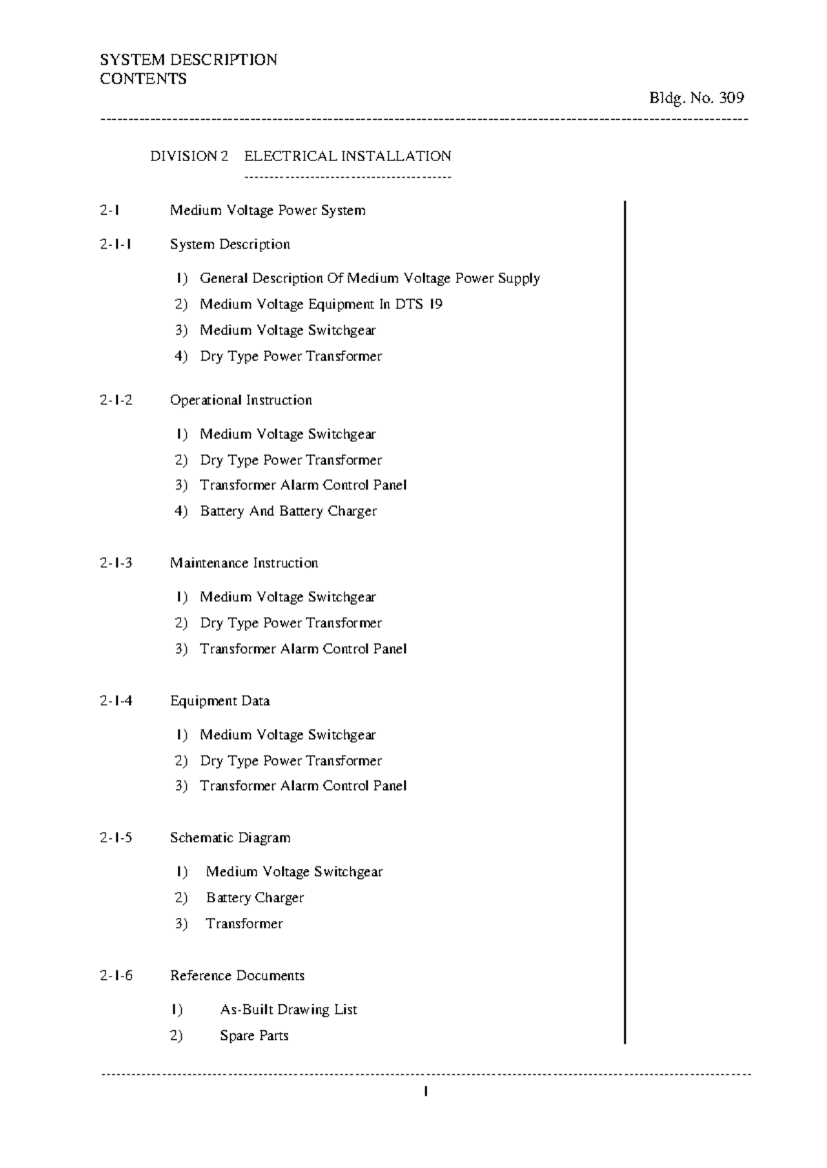 Table OF Contents - CONTENTS Bldg. No. 309 - DIVISION 2 ELECTRICAL ...