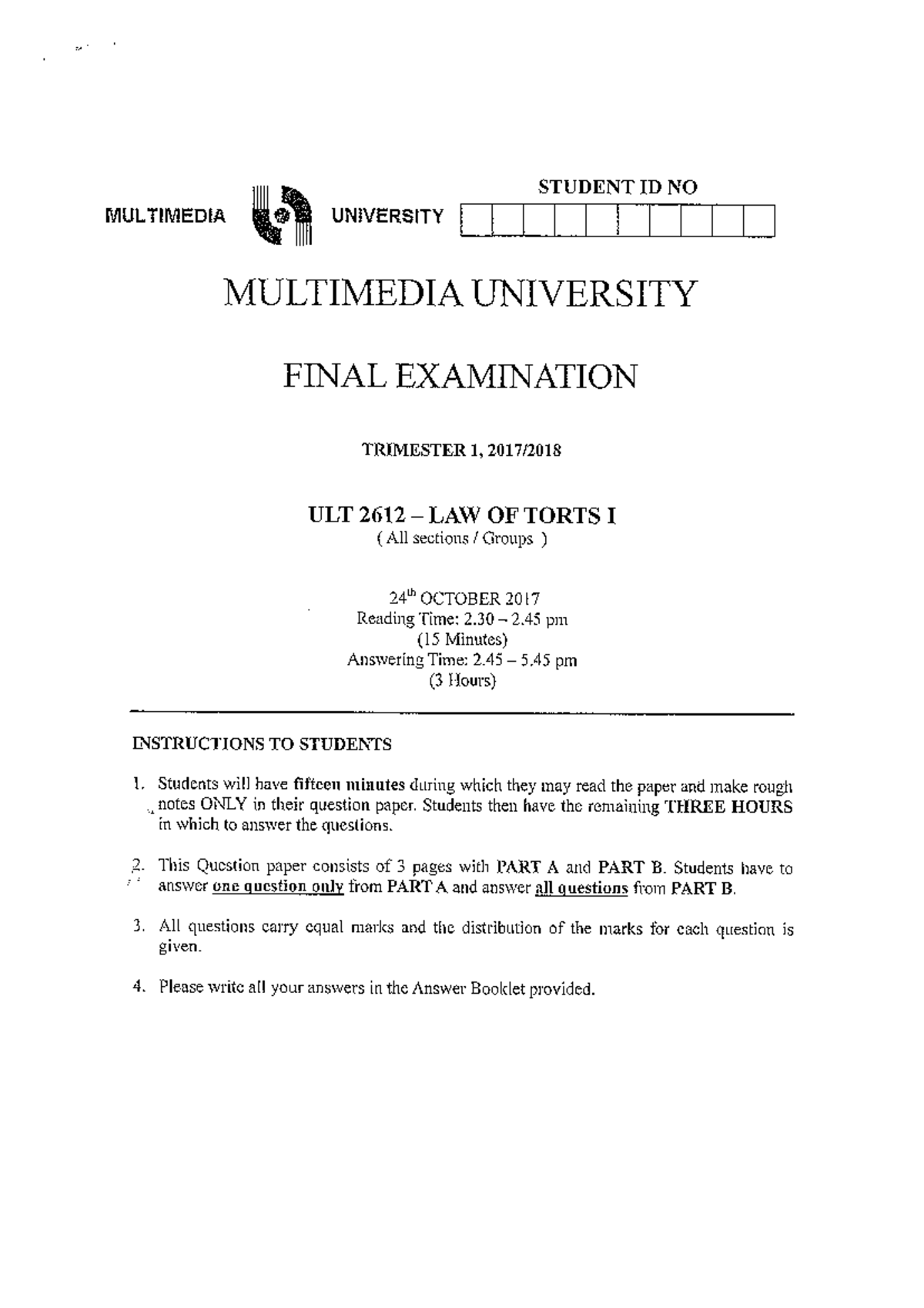 tort law final exam - Law of Torts I - Studocu