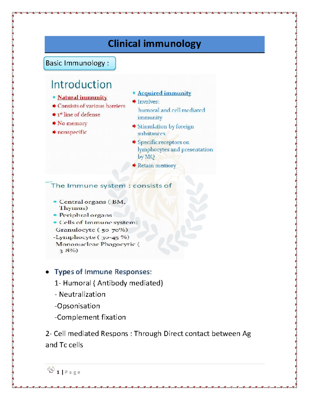 Clinical immunology W - Clinical immunology Basic Immunology : Types of ...