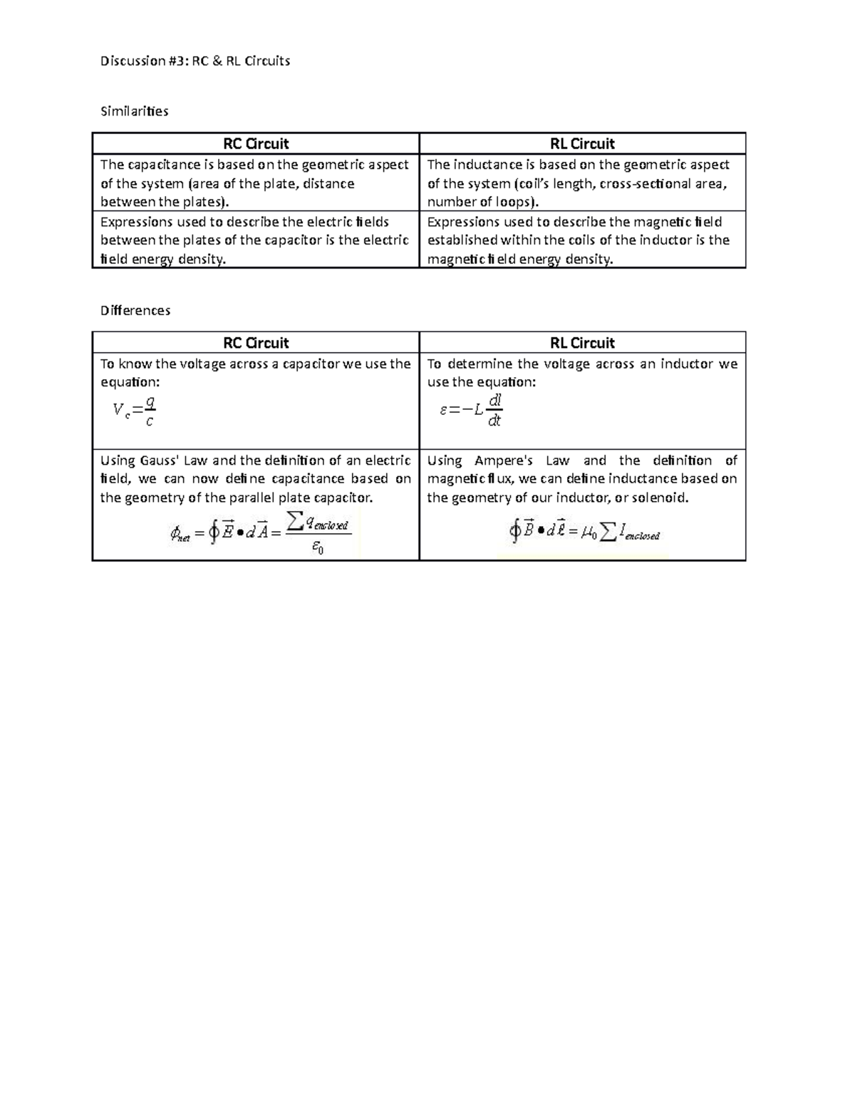 Discussion 3 - RC & RL Circuits - Calculus-Based Physics 2 - TIP - Studocu