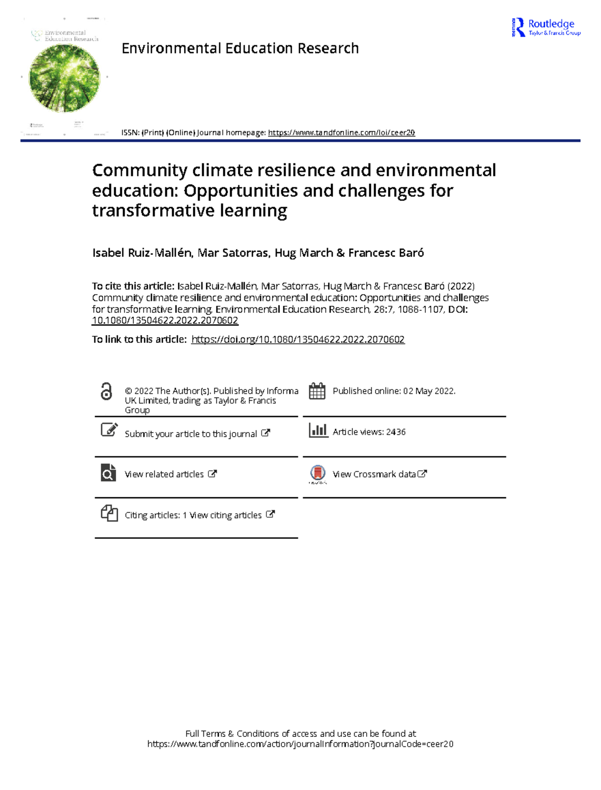 Community climate resilience and environmental education Opportunities ...