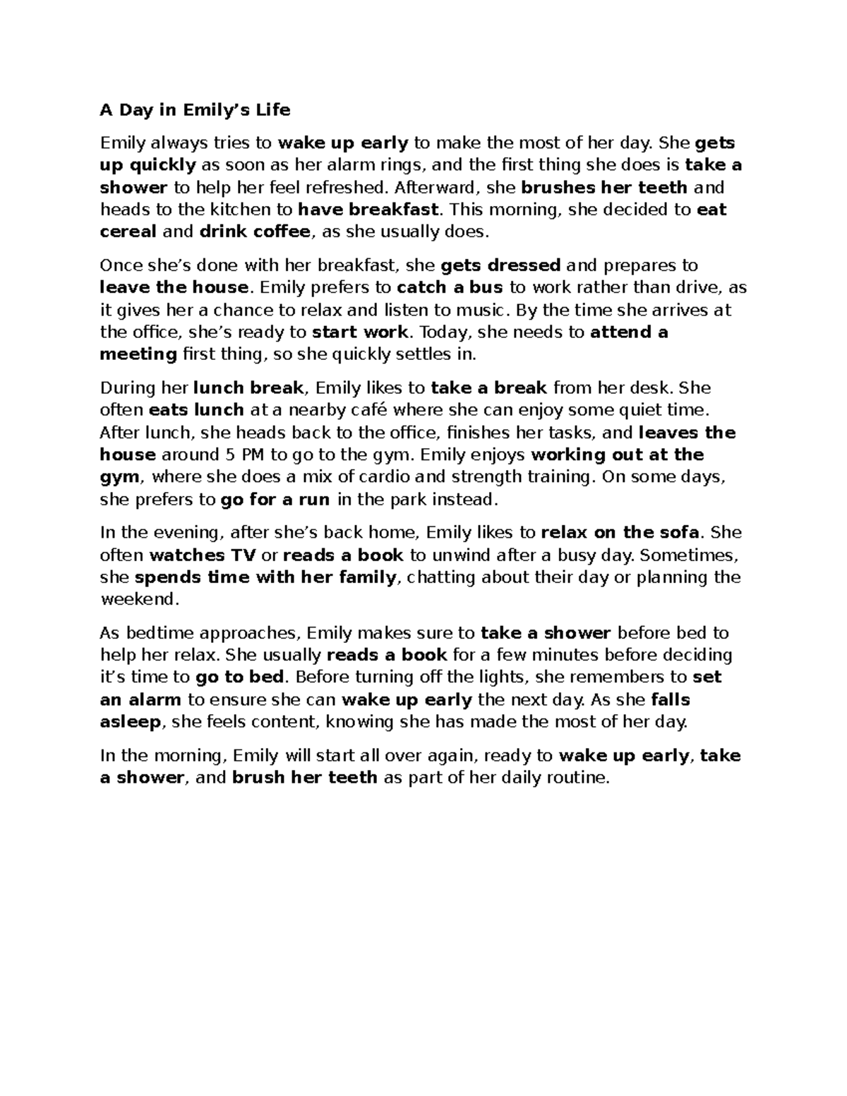 A Day in Emily - test - A Day in Emily’s Life Emily always tries to ...